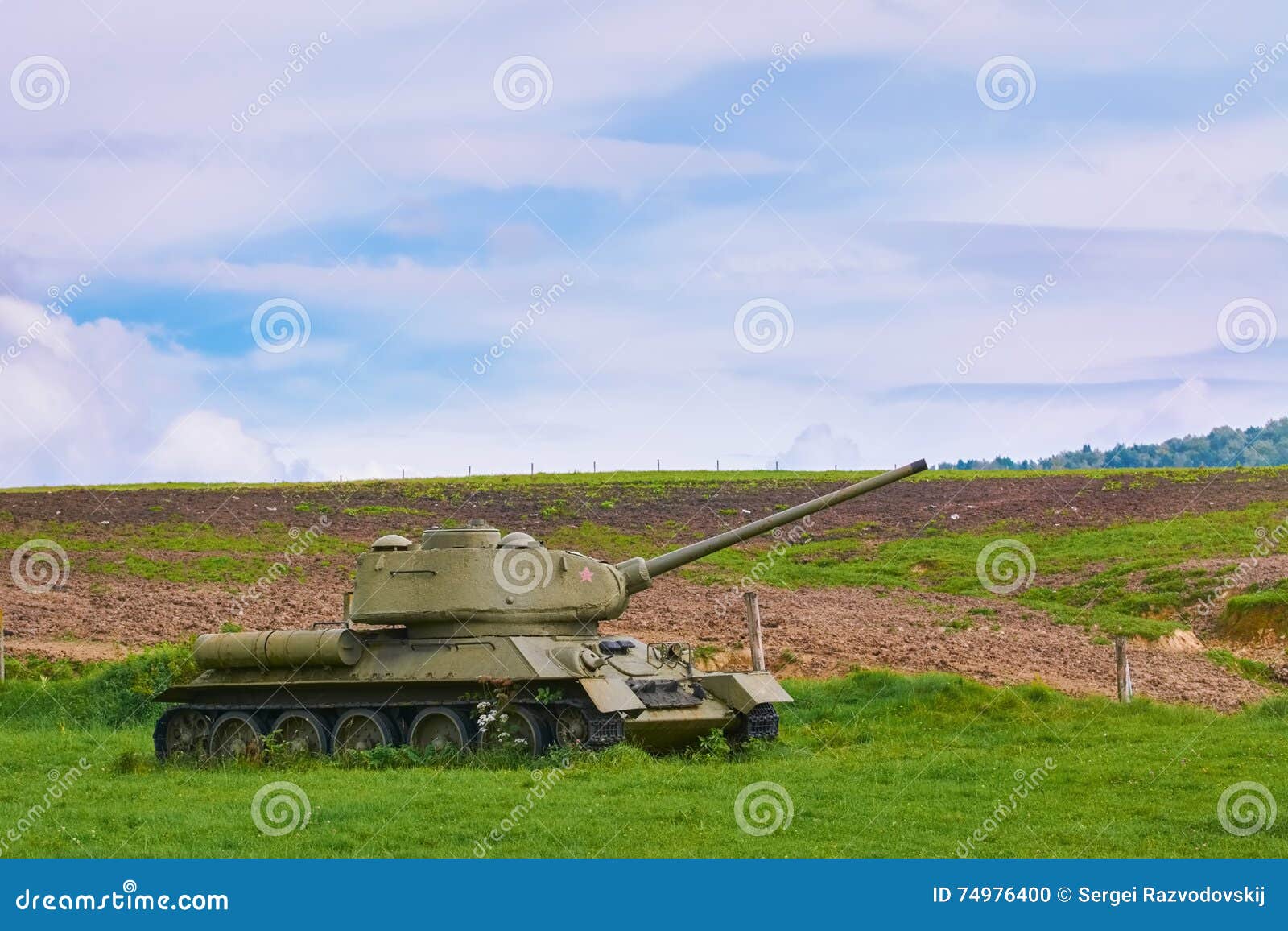 Tank on the Field stock photo. Image of sightseeing, ramming - 74976400