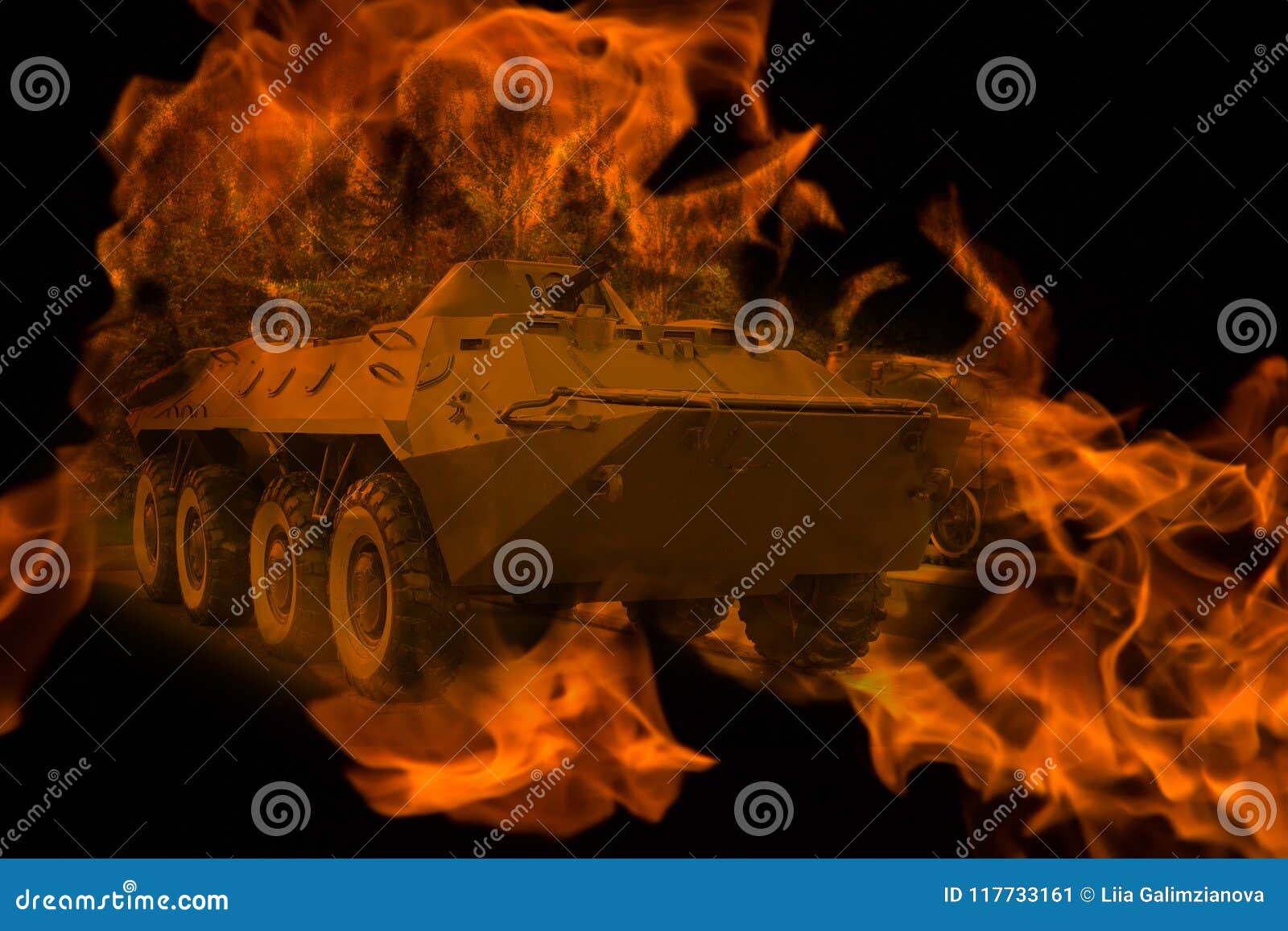 Tank in the fire stock image. Image of force, defense - 117733161