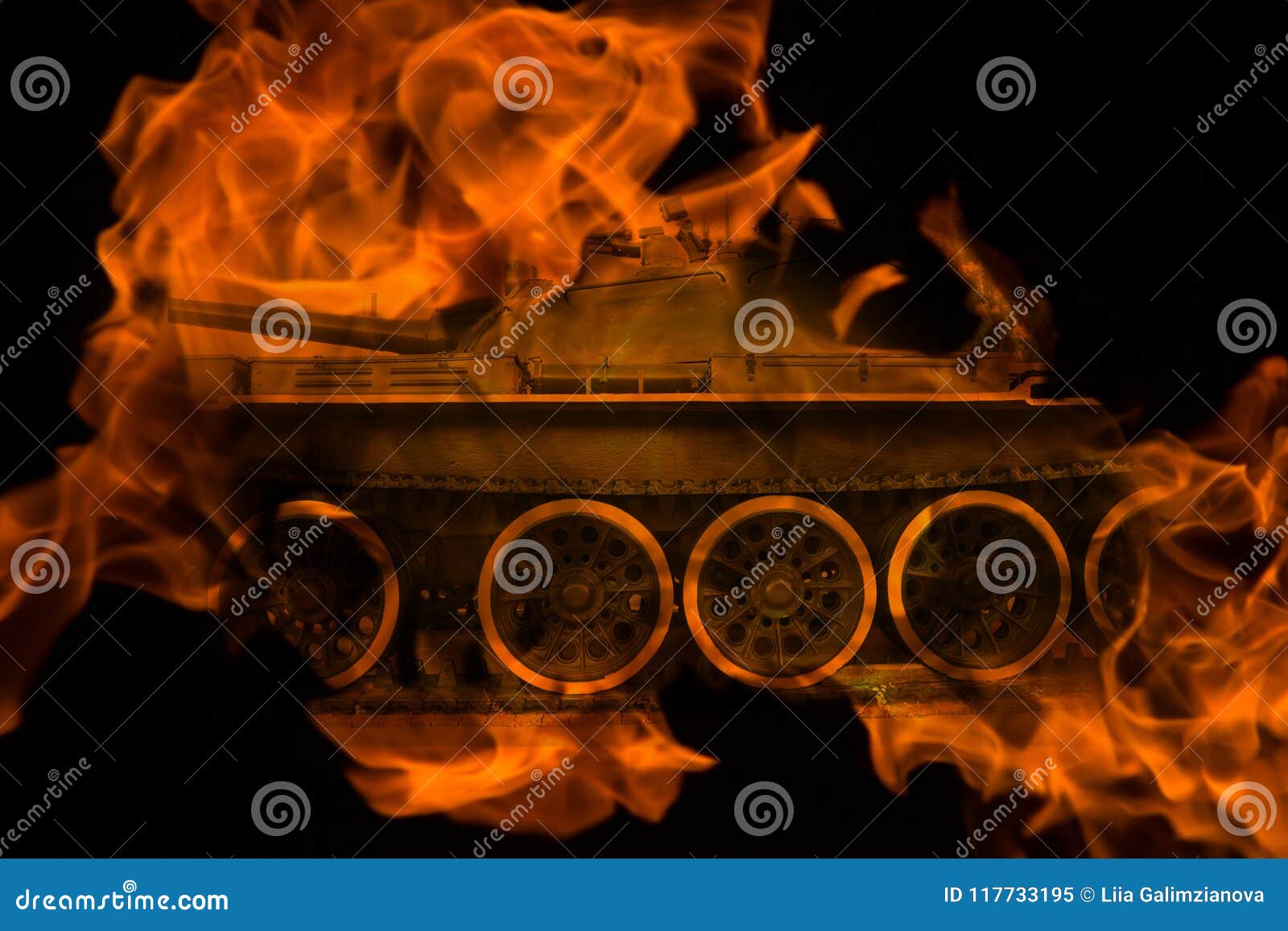 Tank in the fire stock image. Image of attack, action - 117733195
