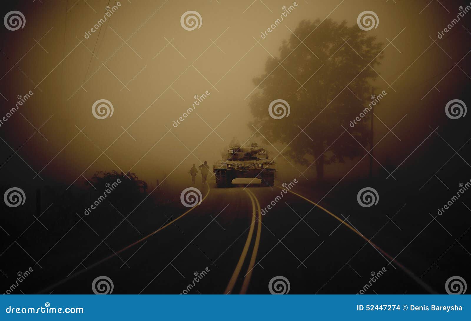 Tank in the fog editorial stock image. Image of army - 52447274