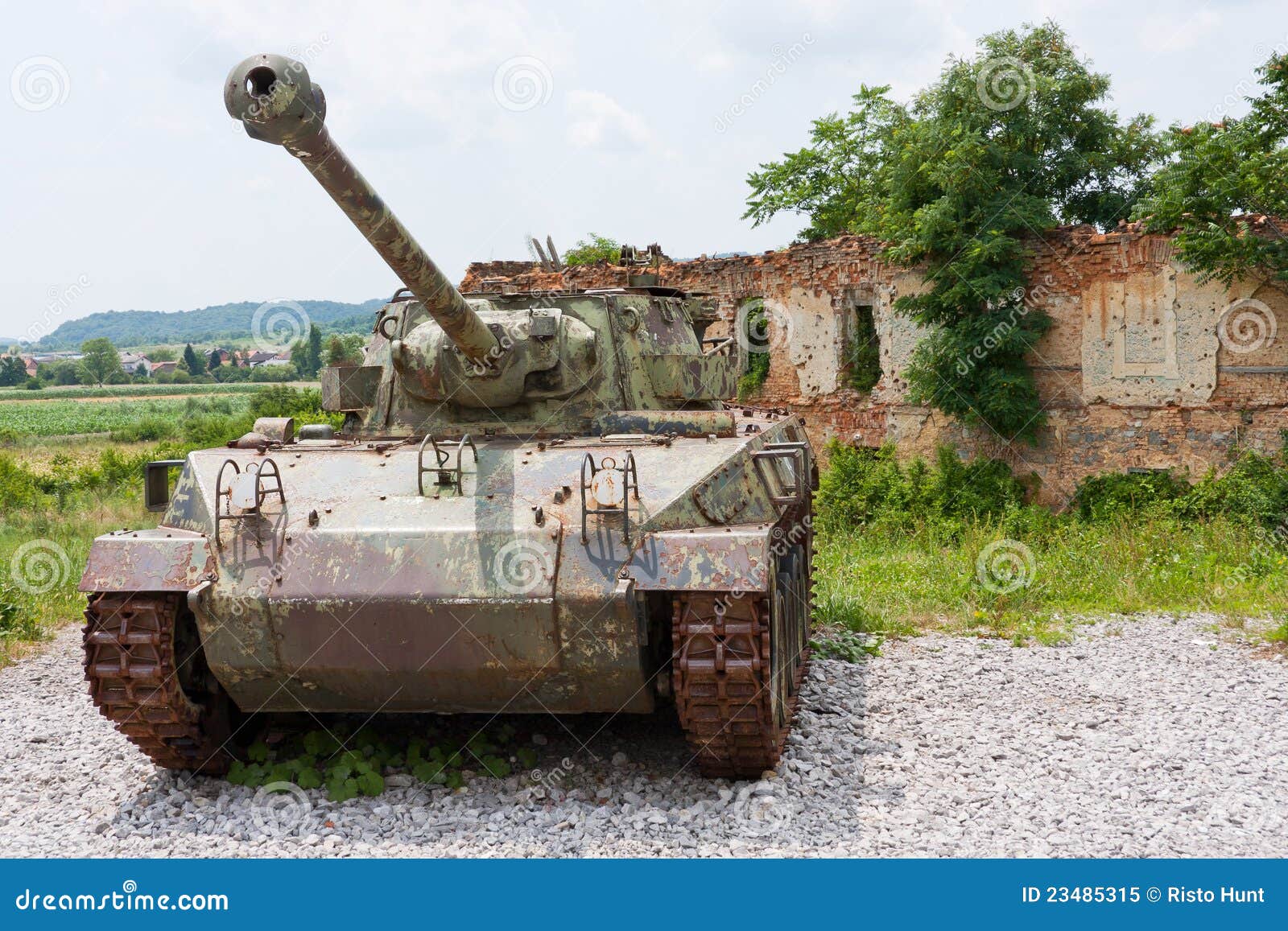 Tank in Front of Broken House Stock Image - Image of parked, military ...