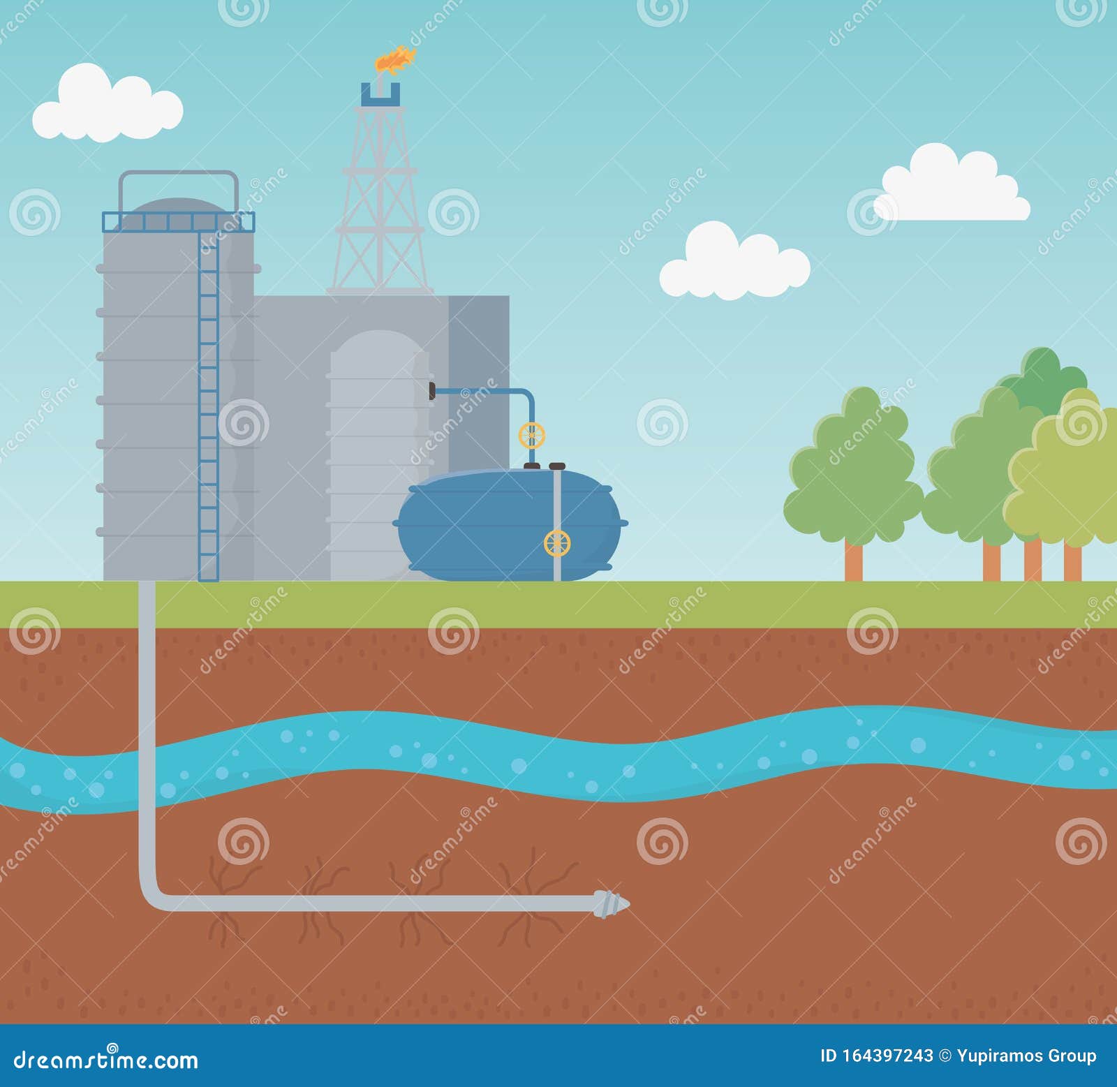 Fracking Tank Extracting Petroleum Soil Layer Water Underground Cartoon ...