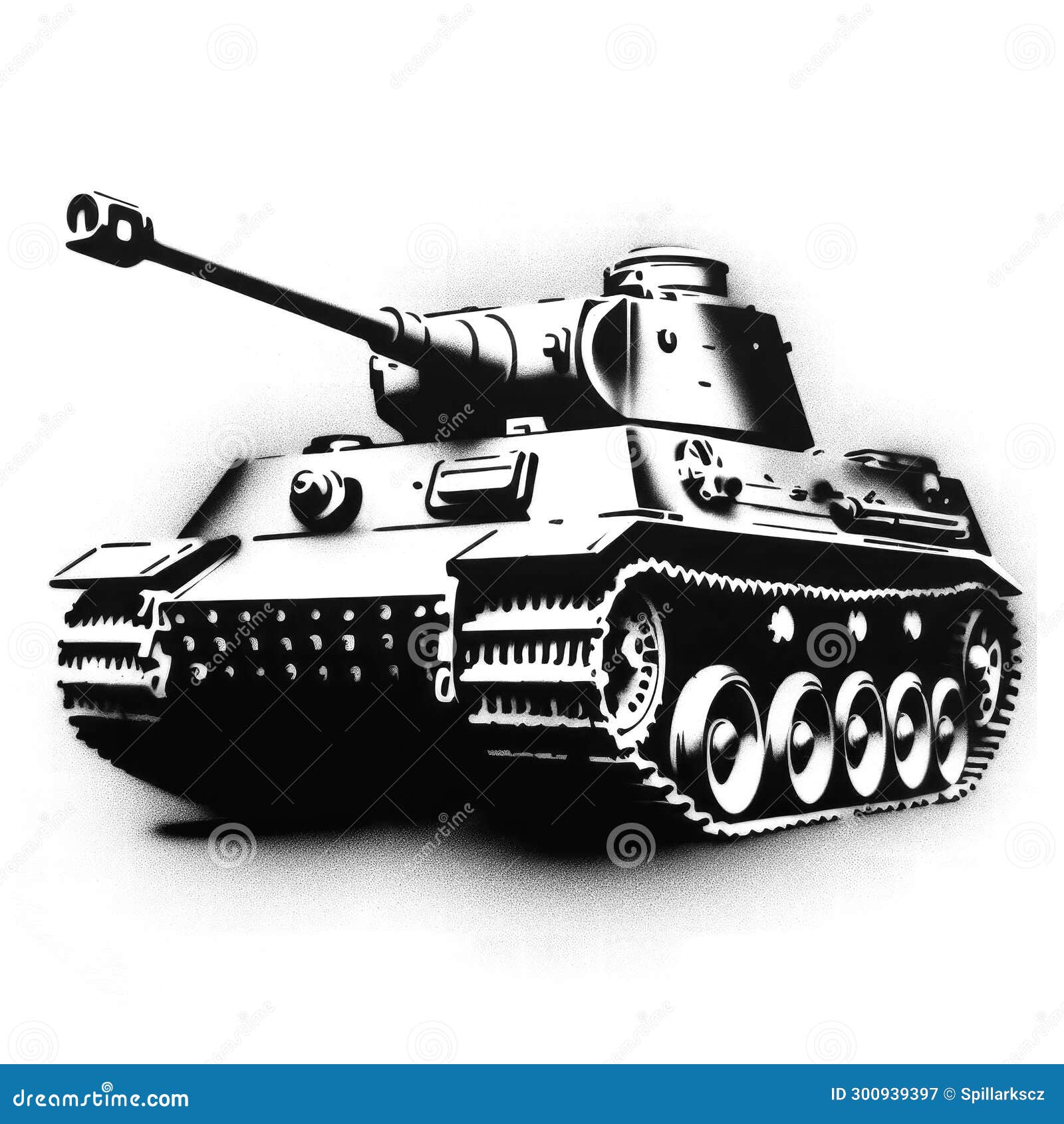 A Tank in Stencil-art Style,black and White Stock Illustration ...