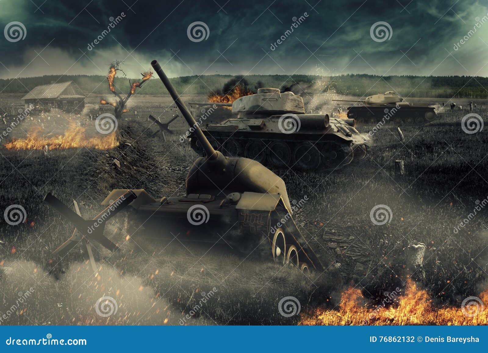 Tank stuck in a trench stock photo. Image of camouflage - 76862132