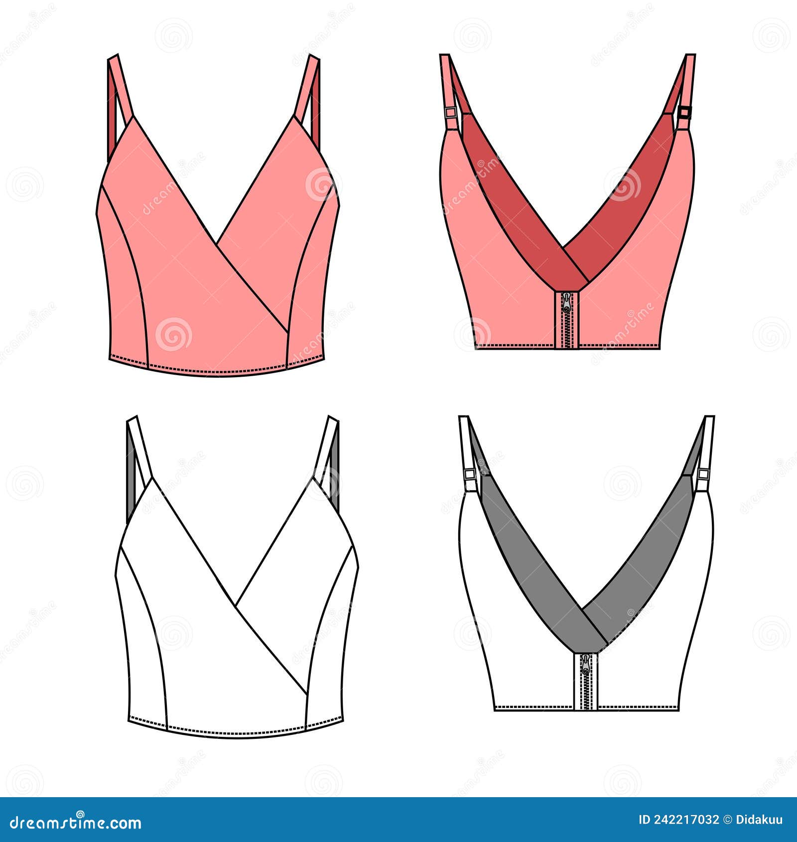 Women Top Sketches. Tank Top Fashion Flat Sketch Template Stock Vector ...