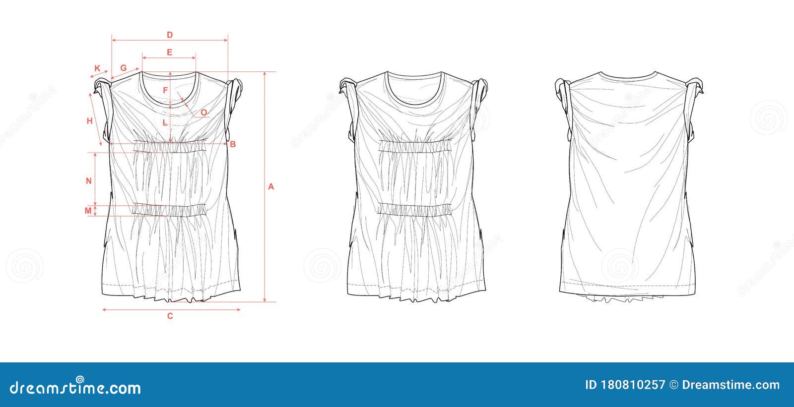 Tank Top with Elastic Detail, Flat Sketch, Front and Back Views, with ...