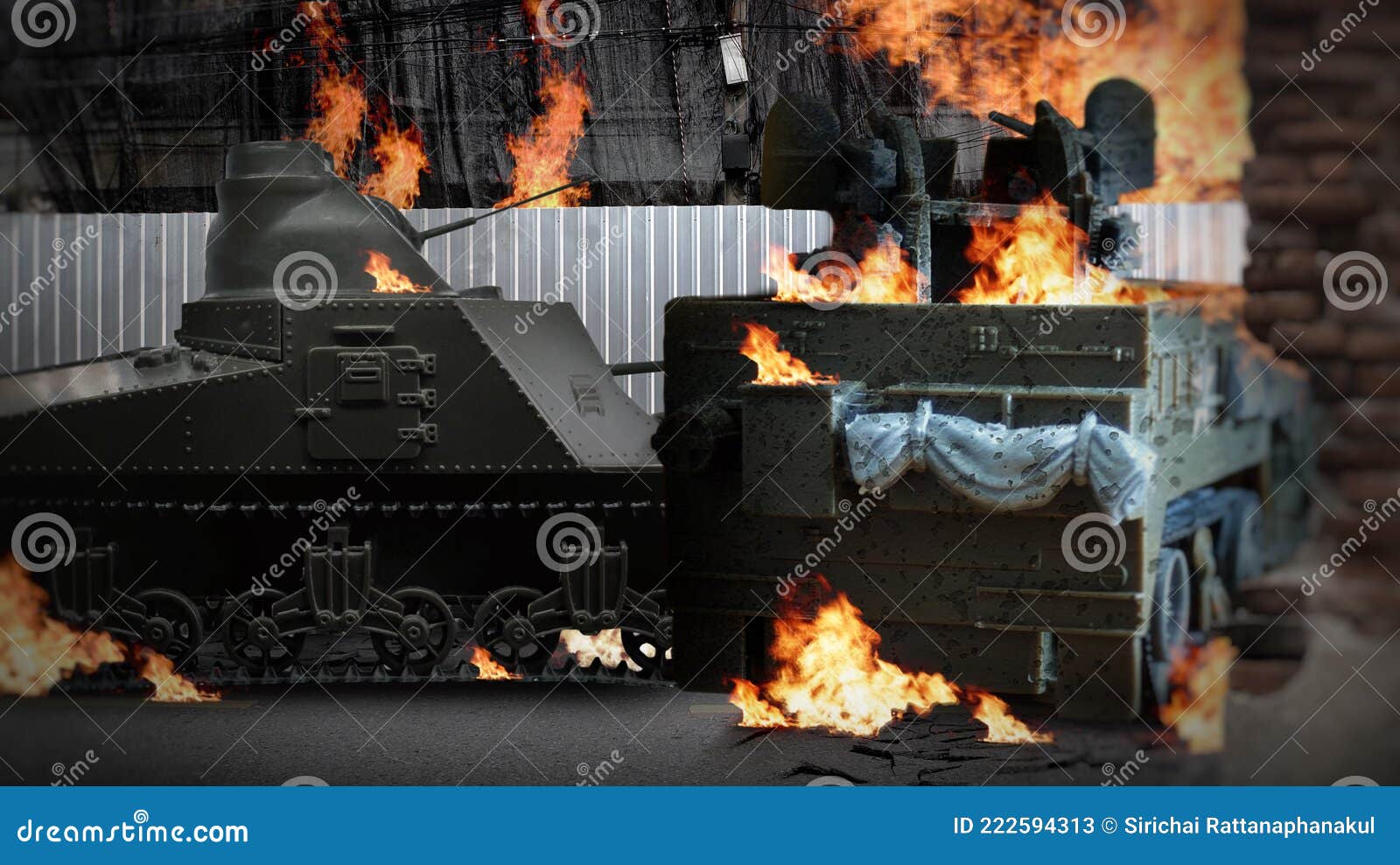 Tank War, Burning Fire with Architecture, War, Stock Image - Image of ...