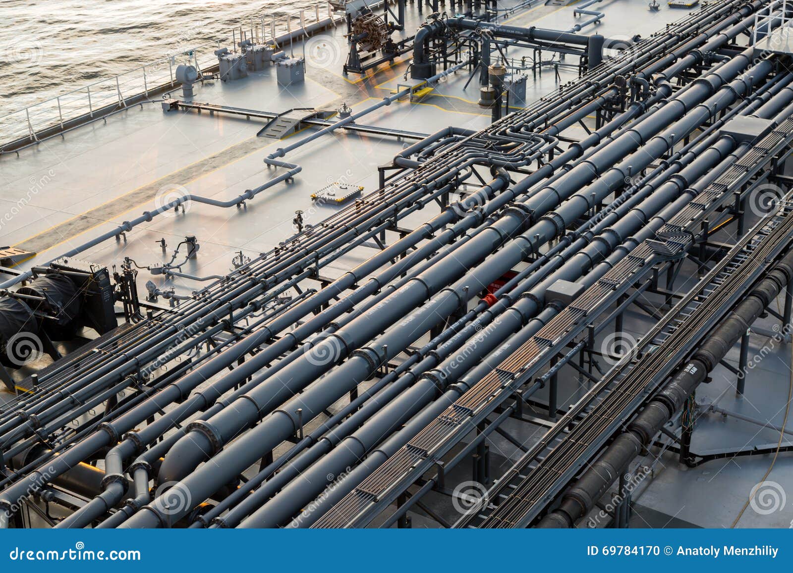 Tanker Cargo Deck with Pipeline - Background. Stock Photo - Image of ...