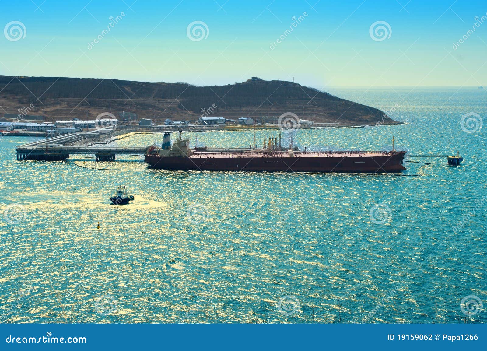 Tanker Loading Oil in Sea Port Stock Photo - Image of chemical ...
