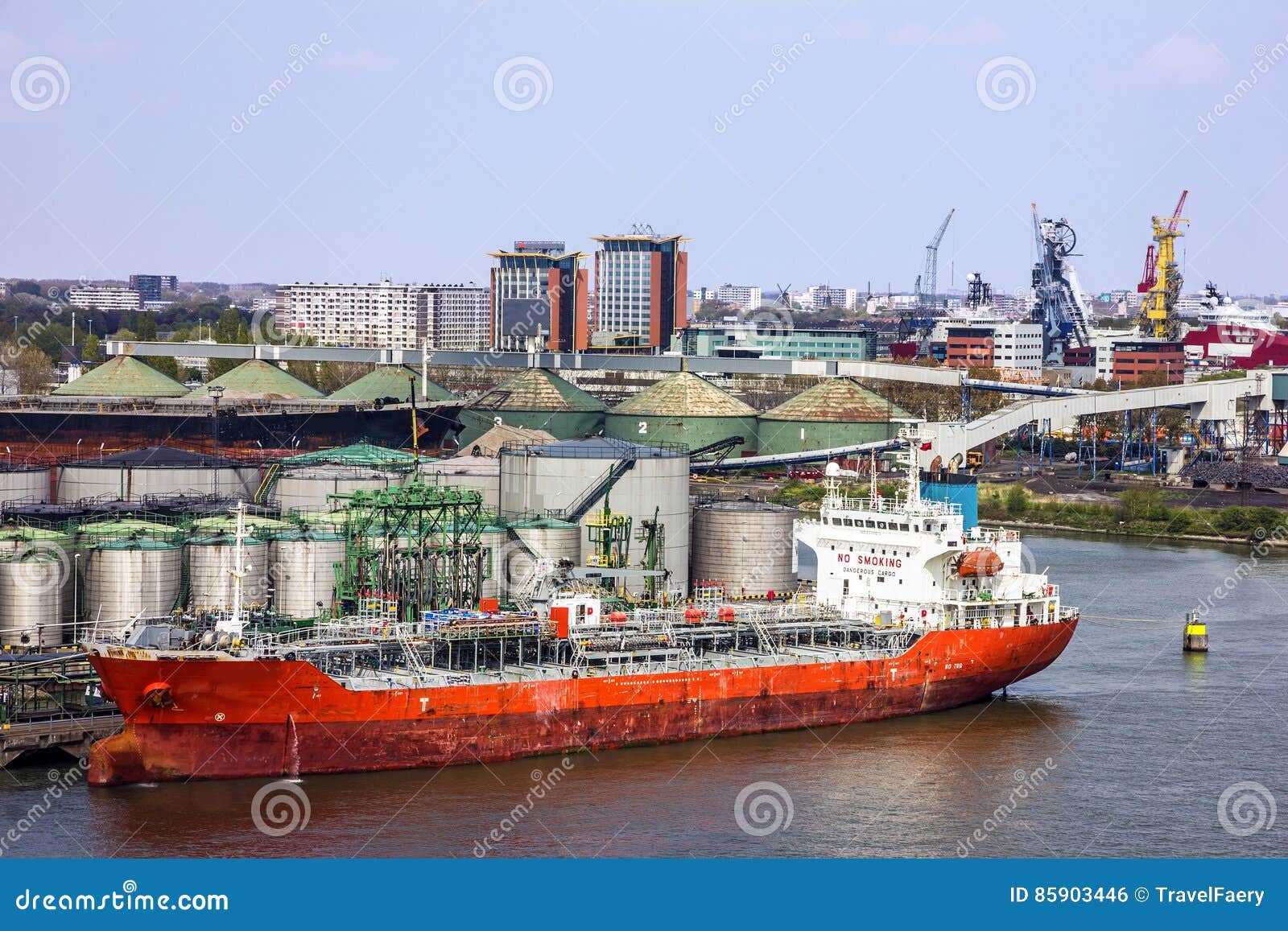 Tanker Port Terminal and Cargo Ship, Rotterdam, Netherlands Stock Photo ...