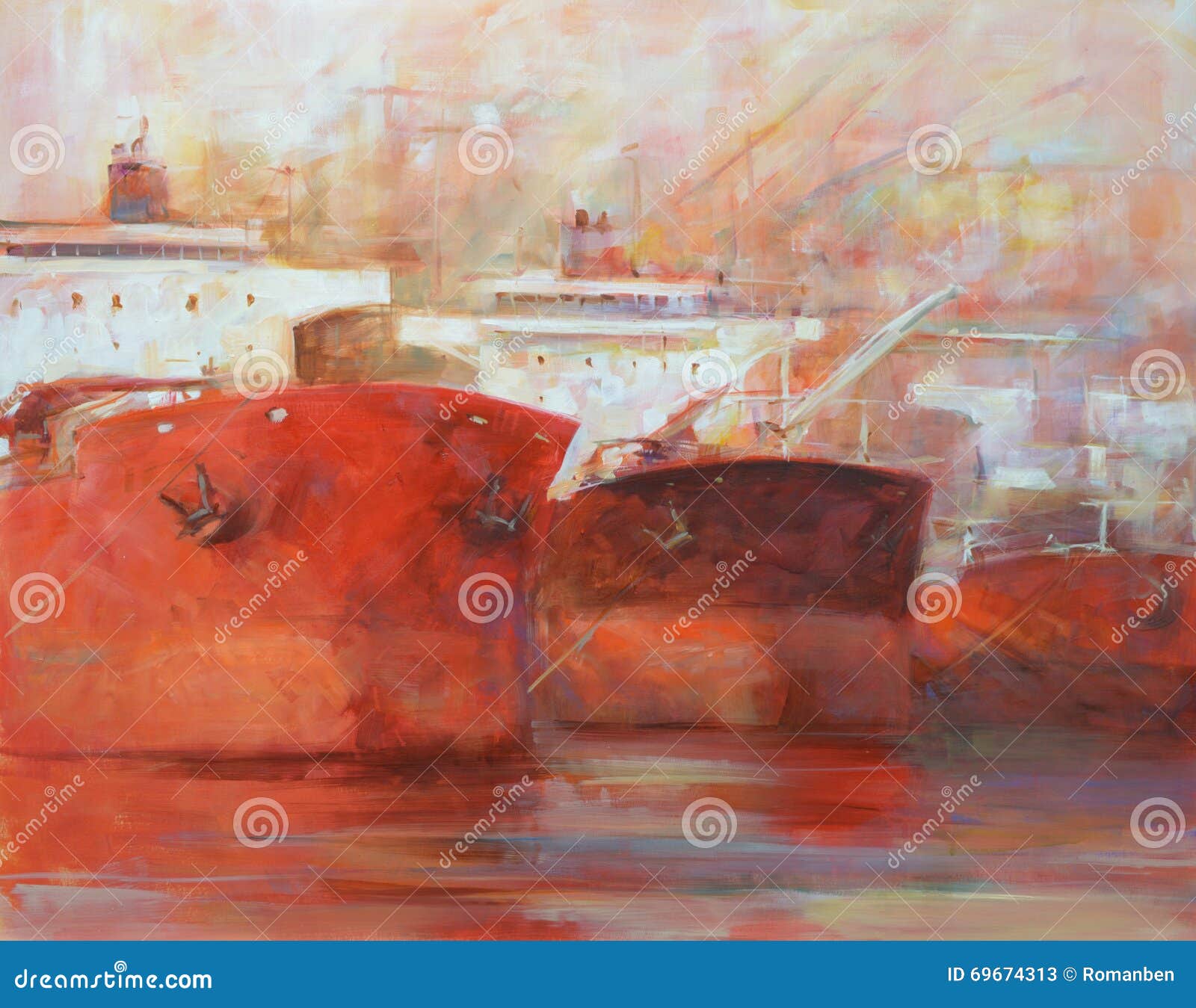 Tanker Ships, Modern Handmade Paintings Stock Illustration ...