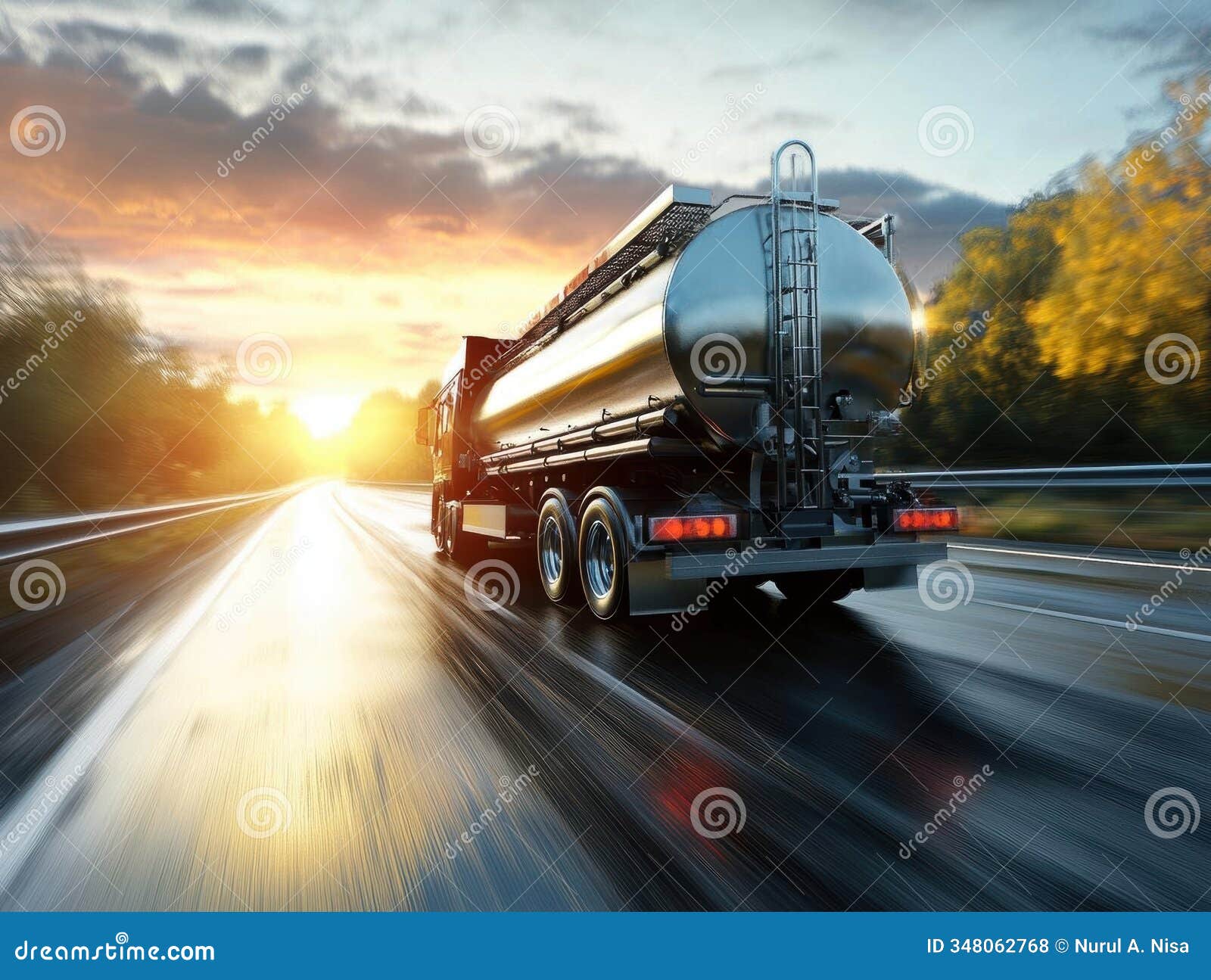 Tanker Truck Driving on a Highway at Sunset Stock Illustration ...