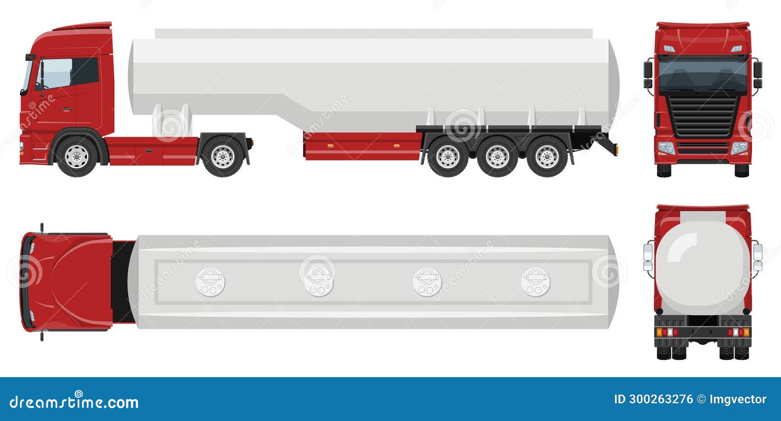 Tanker Truck Vector Template Side, Front, Back Top View Stock ...