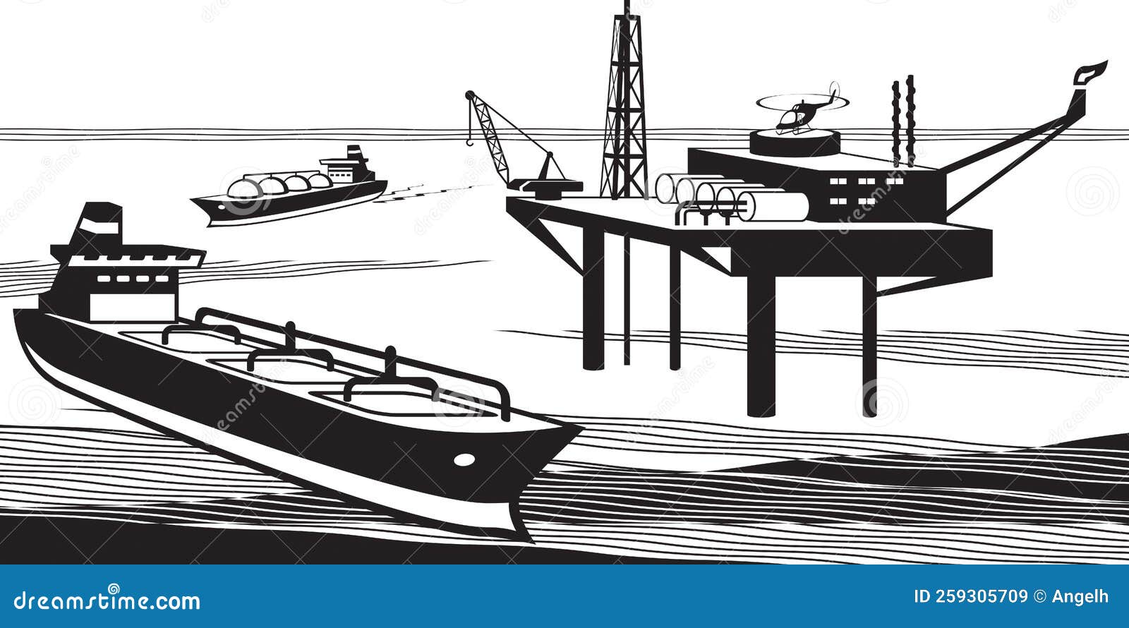 Tankers Loading Petrol From Offshore Oil Rig Cartoon Vector ...