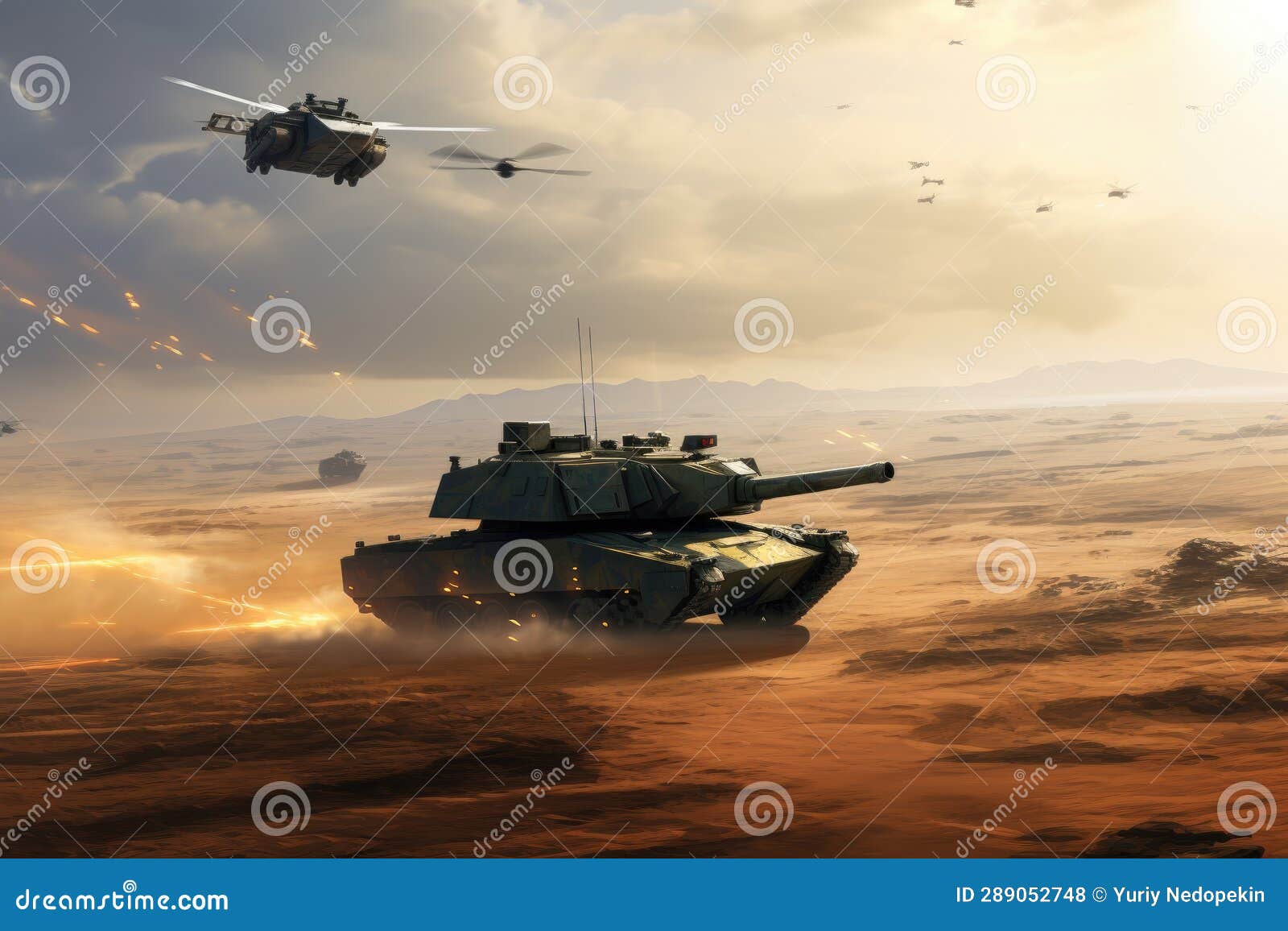 Intensity of a Tank Battle Enhanced by the Use of Drones. Stock Photo ...