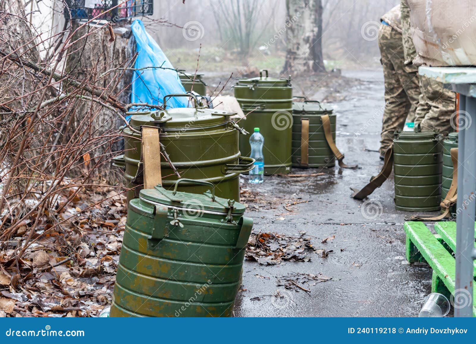 Tanks with Food in the Soldier`s Field Kitchen Stock Photo - Image of ...