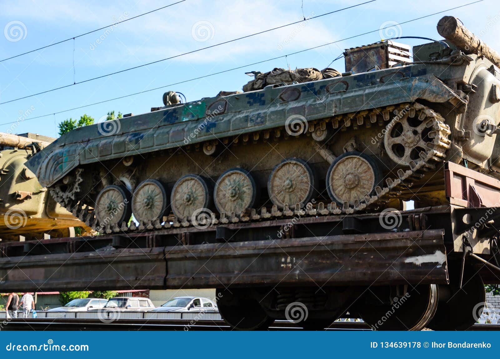 Tanks on a Freight Platform Stock Photo - Image of battle, freedom ...