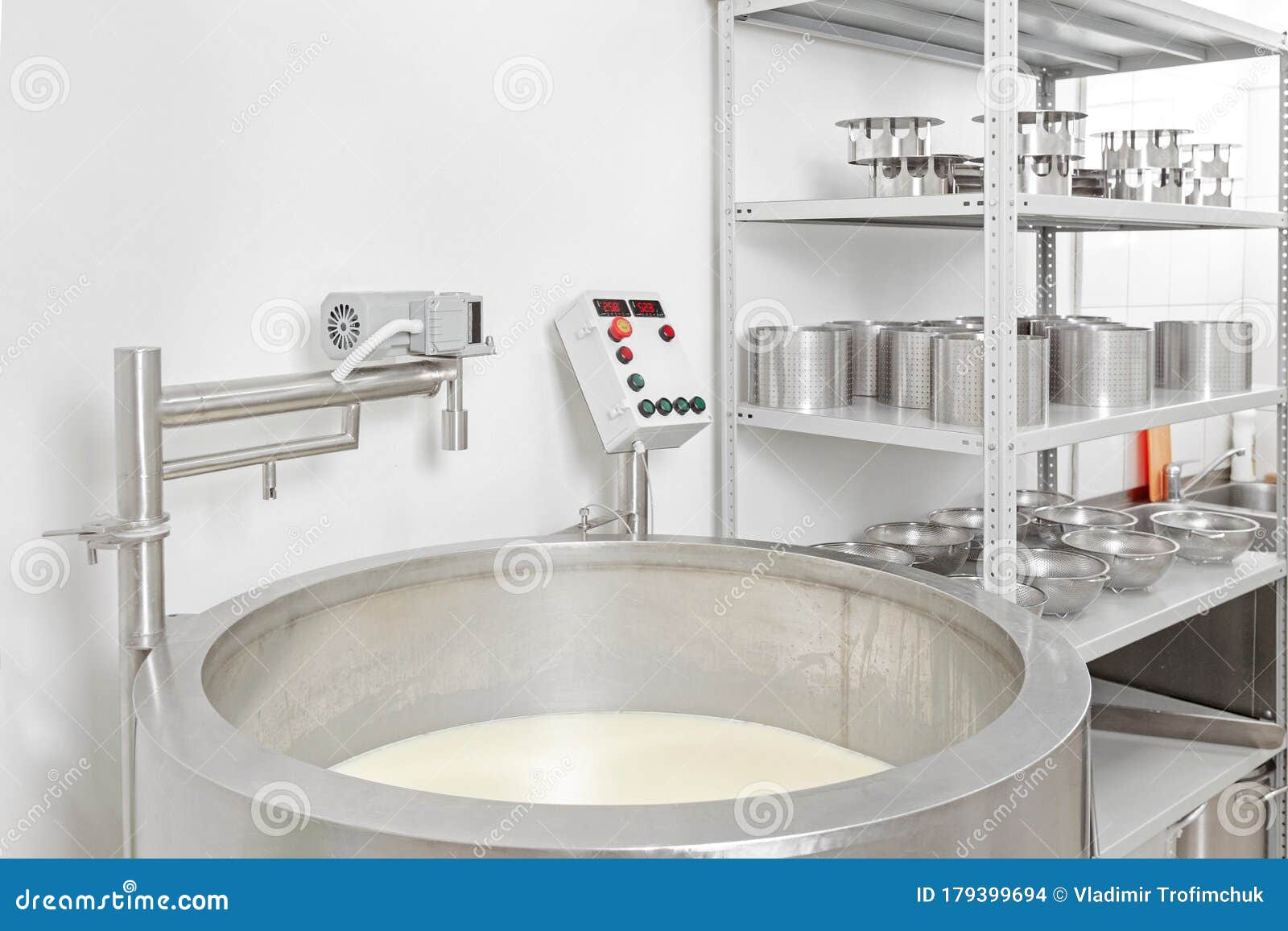 Tanks for making cheese stock photo. Image of factory - 179399694
