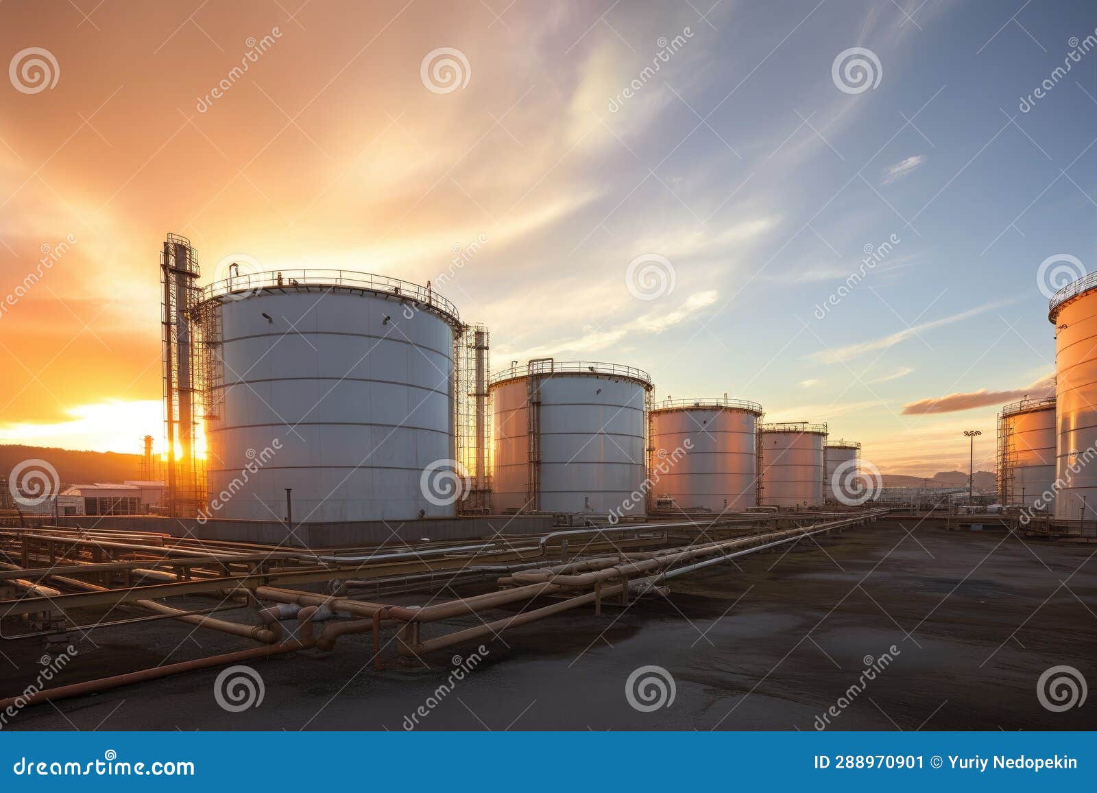 Tank Farm with Rows of Oil Storage Tanks. Stock Illustration ...