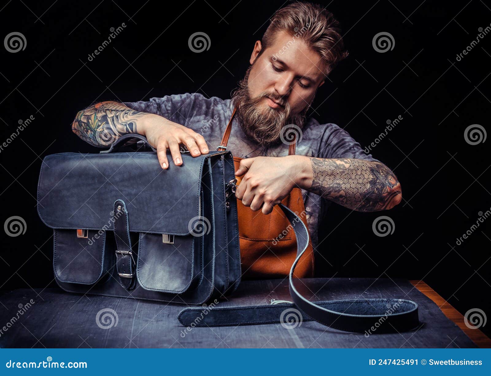 Professional Leather Worker Works with Leather at Studio Stock Image ...