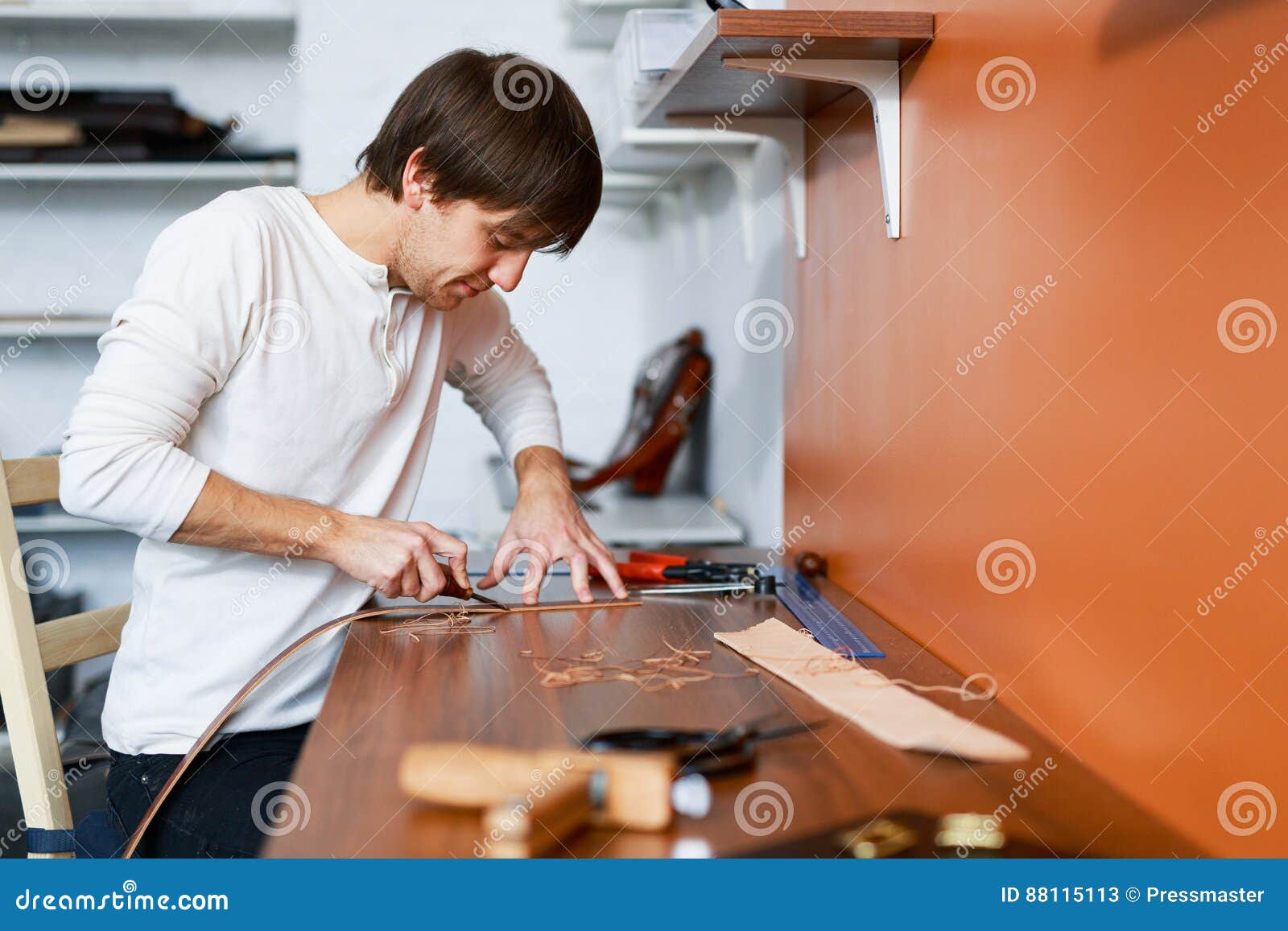 Tanner in workshop stock image. Image of selfemployed - 88115113