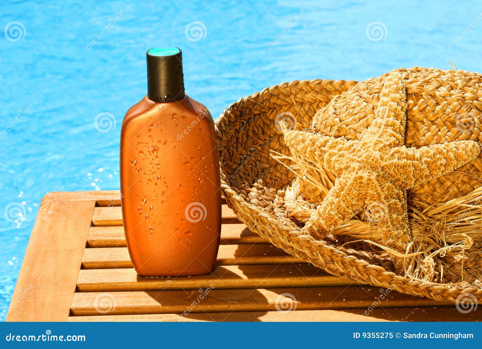 Tanning Lotion with Sun Hat Stock Image - Image of summer, leaf: 9355275