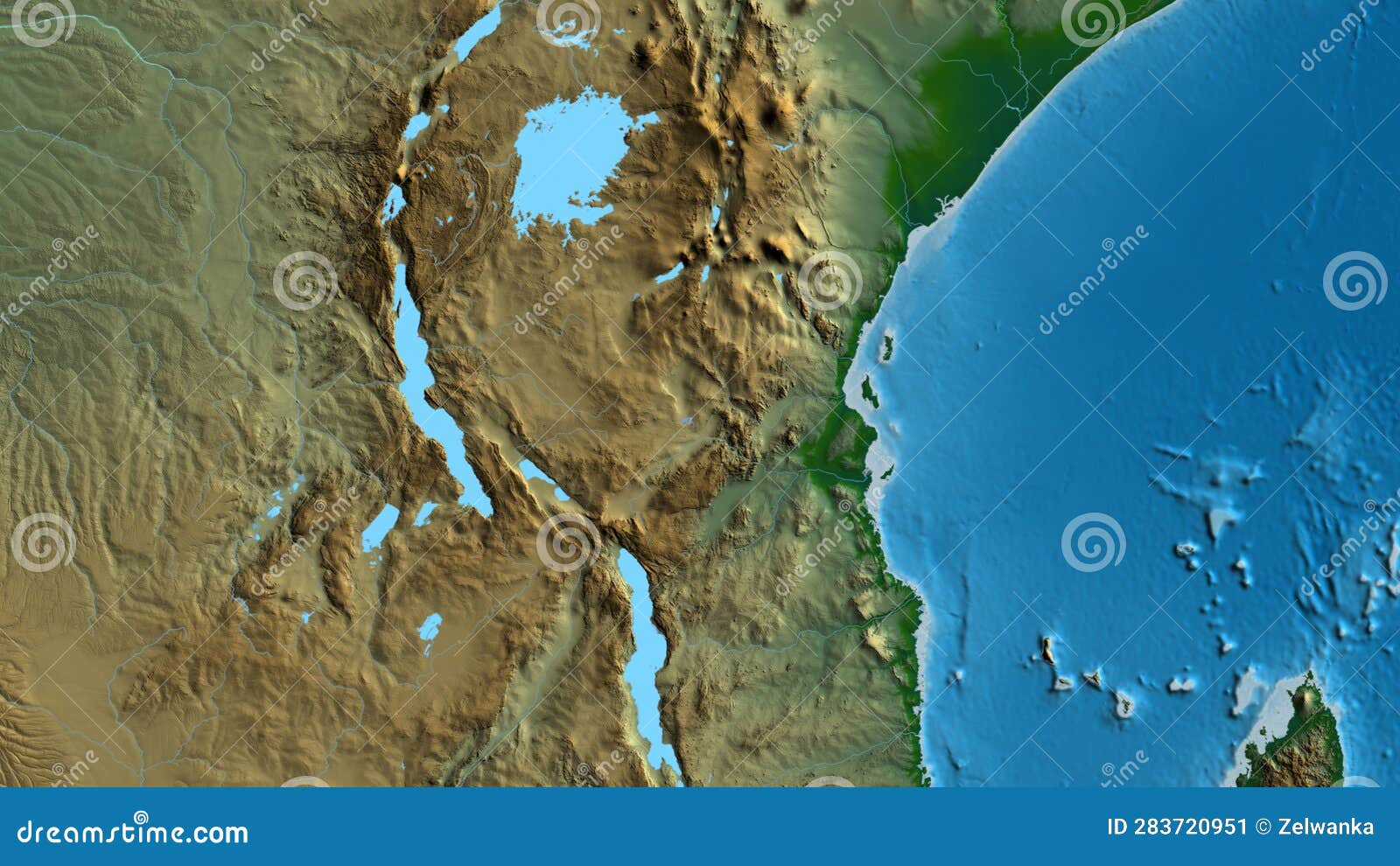 Tanzania Area. Physical Map Stock Illustration - Illustration of earth ...