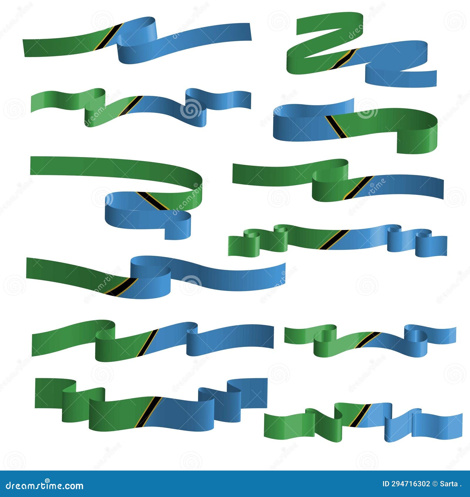 Tanzania Flag Ribbon Vector Set Stock Illustration - Illustration of ...