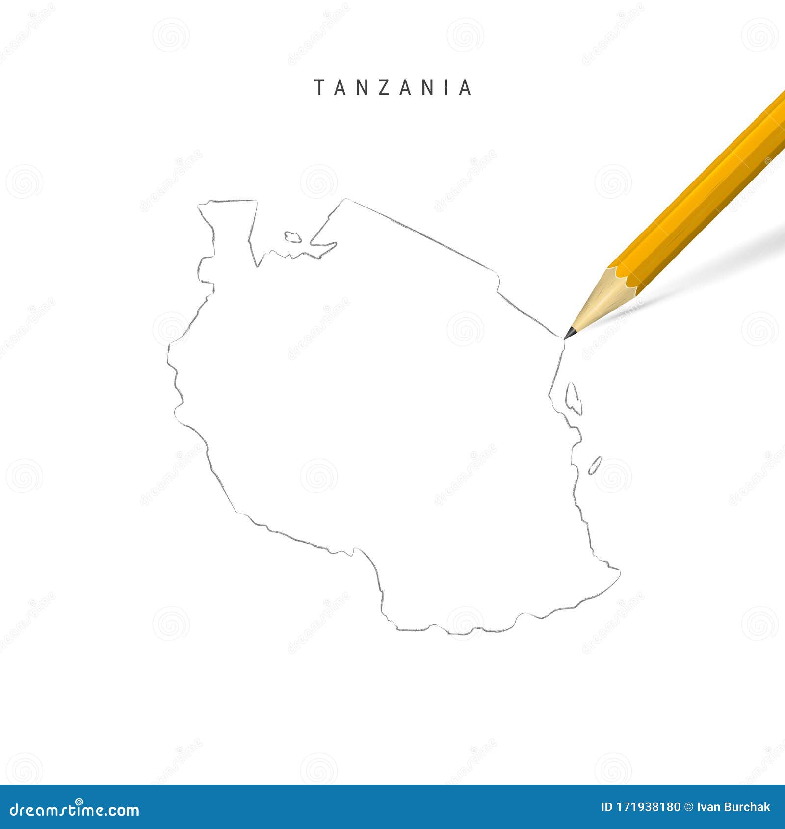 Tanzania Freehand Pencil Sketch Outline Vector Map Isolated On White