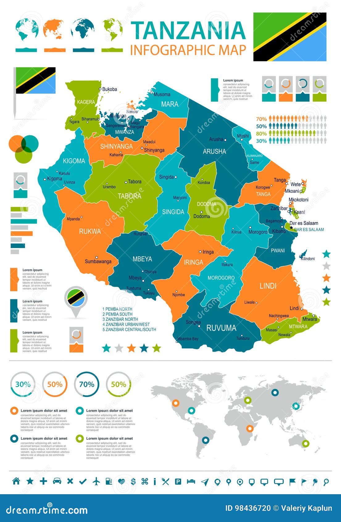 Tanzania - Infographic Map and Flag - Illustration Stock Illustration ...