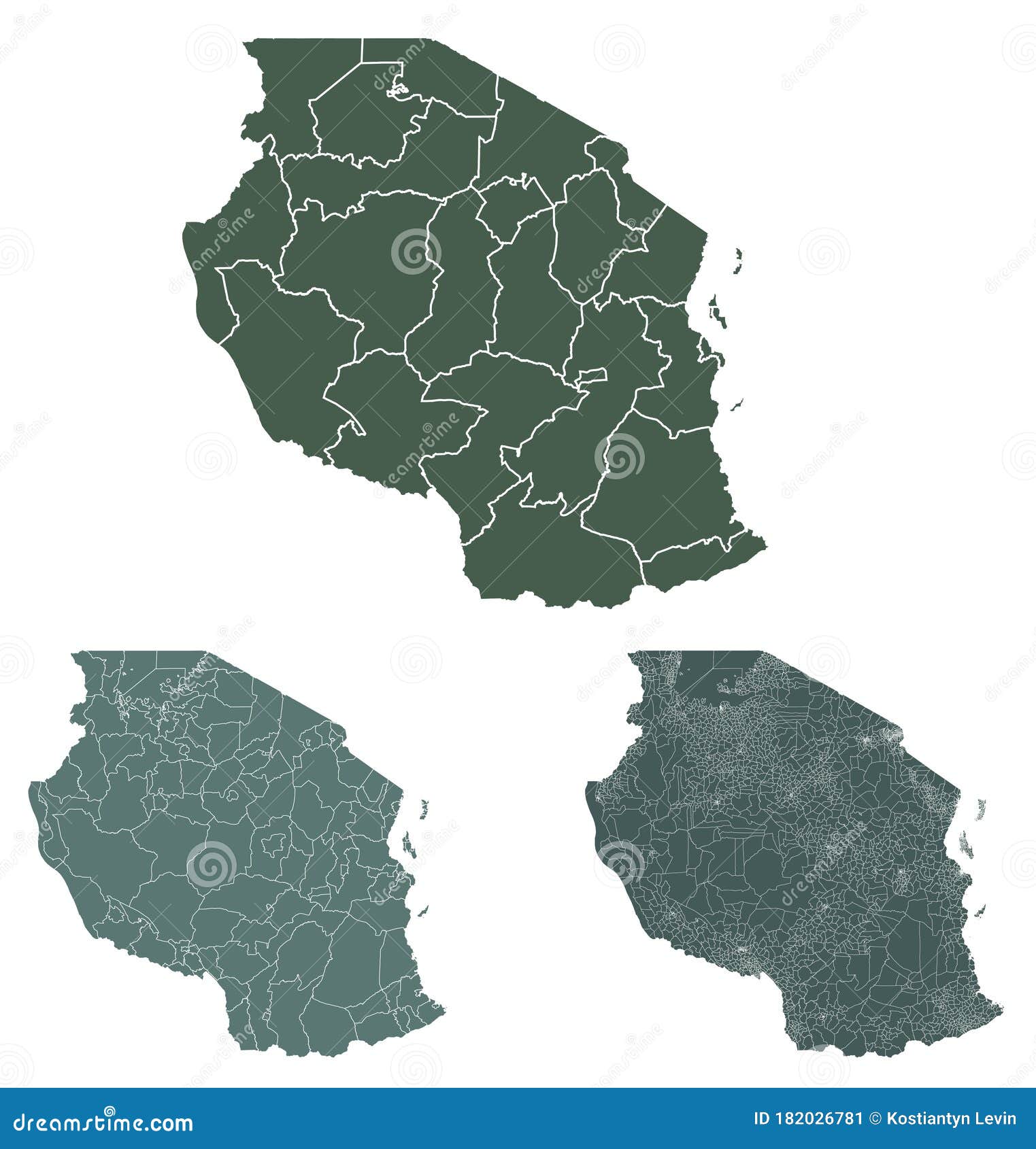 Tanzania Map Outline Administrative Regions Vector Template For