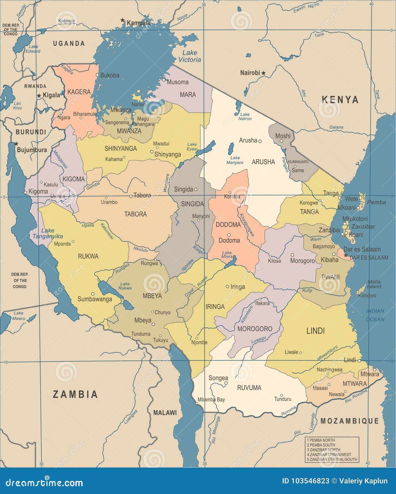 Tanzania Map Vintage Stamp Vector Illustration