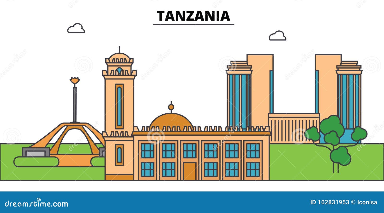 Tanzania Outline City Skyline Linear Illustration Stock Vector
