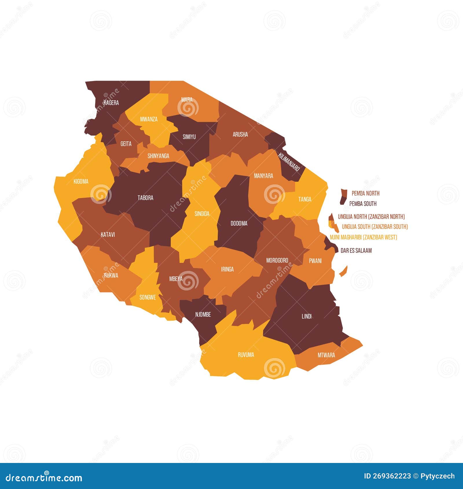Tanzania Political Map Of Administrative Divisions Stock Illustration