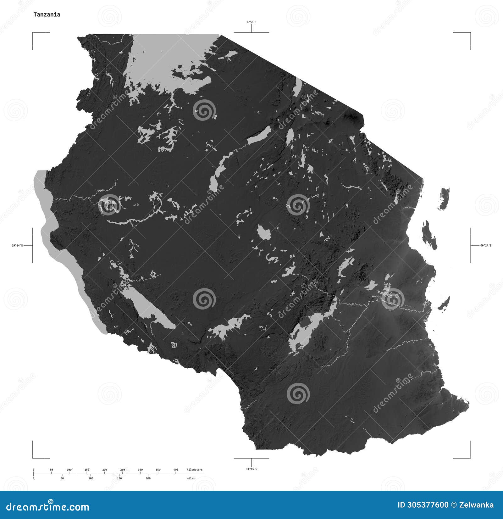 Tanzania Shape on White. Grayscale Stock Illustration - Illustration of ...