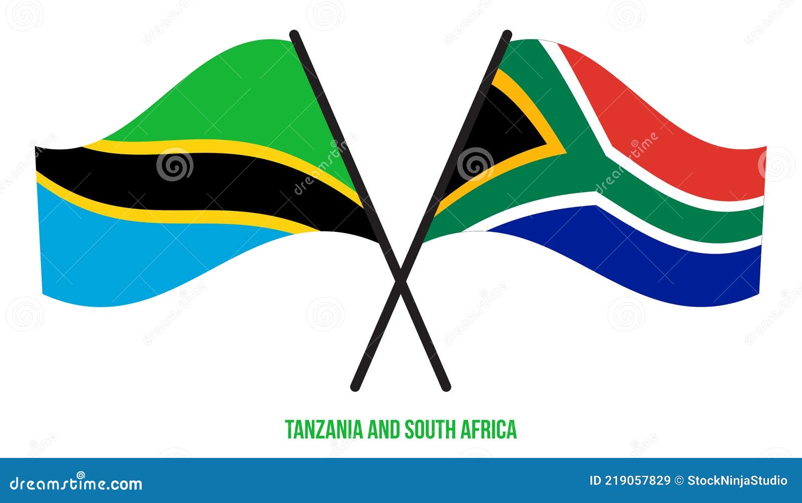 Tanzania And South Africa Flags Crossed And Waving Flat Style Official