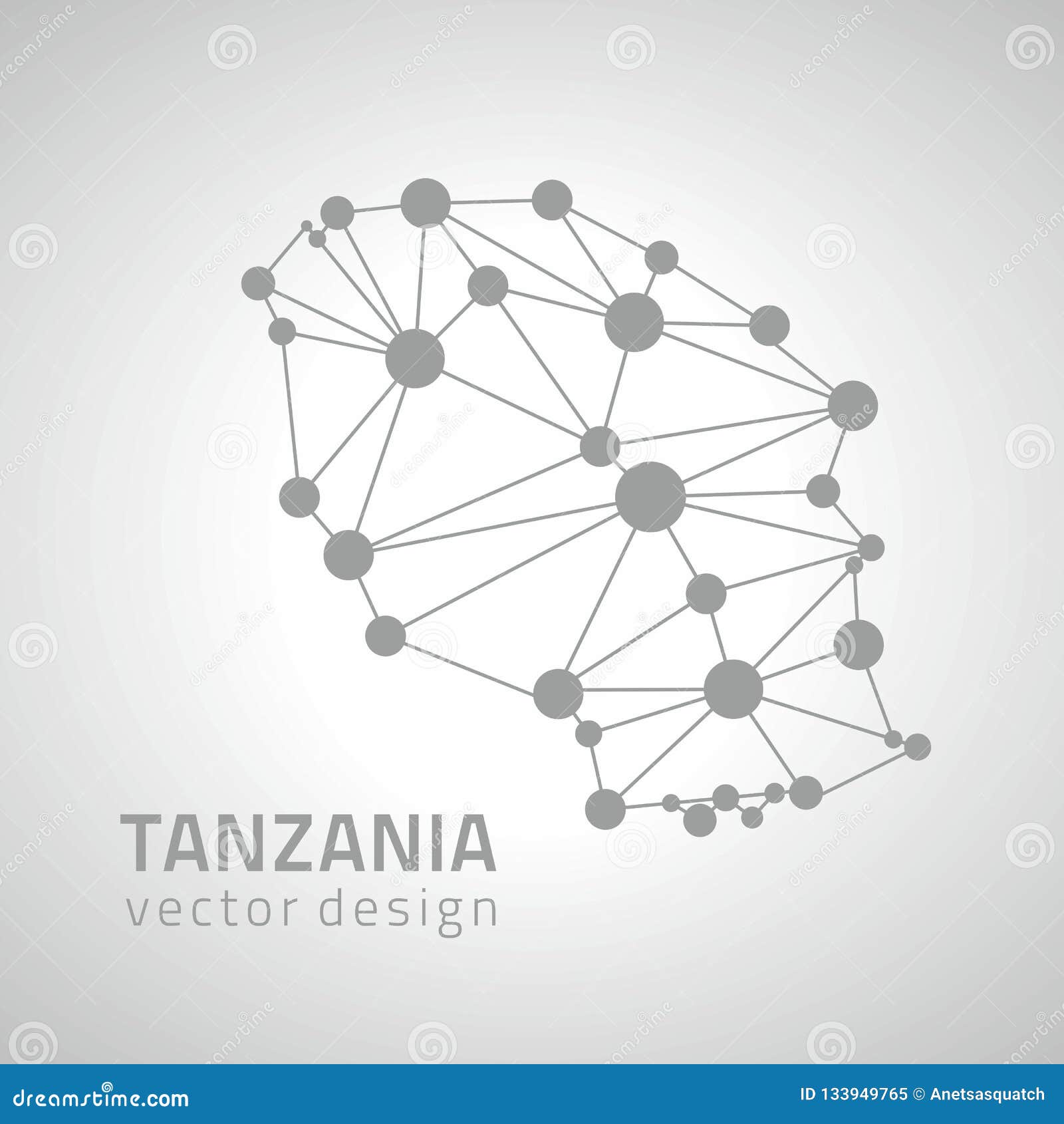 Tanzania Vector Dot Grey Outline Triangle Perspective Modern Map Stock