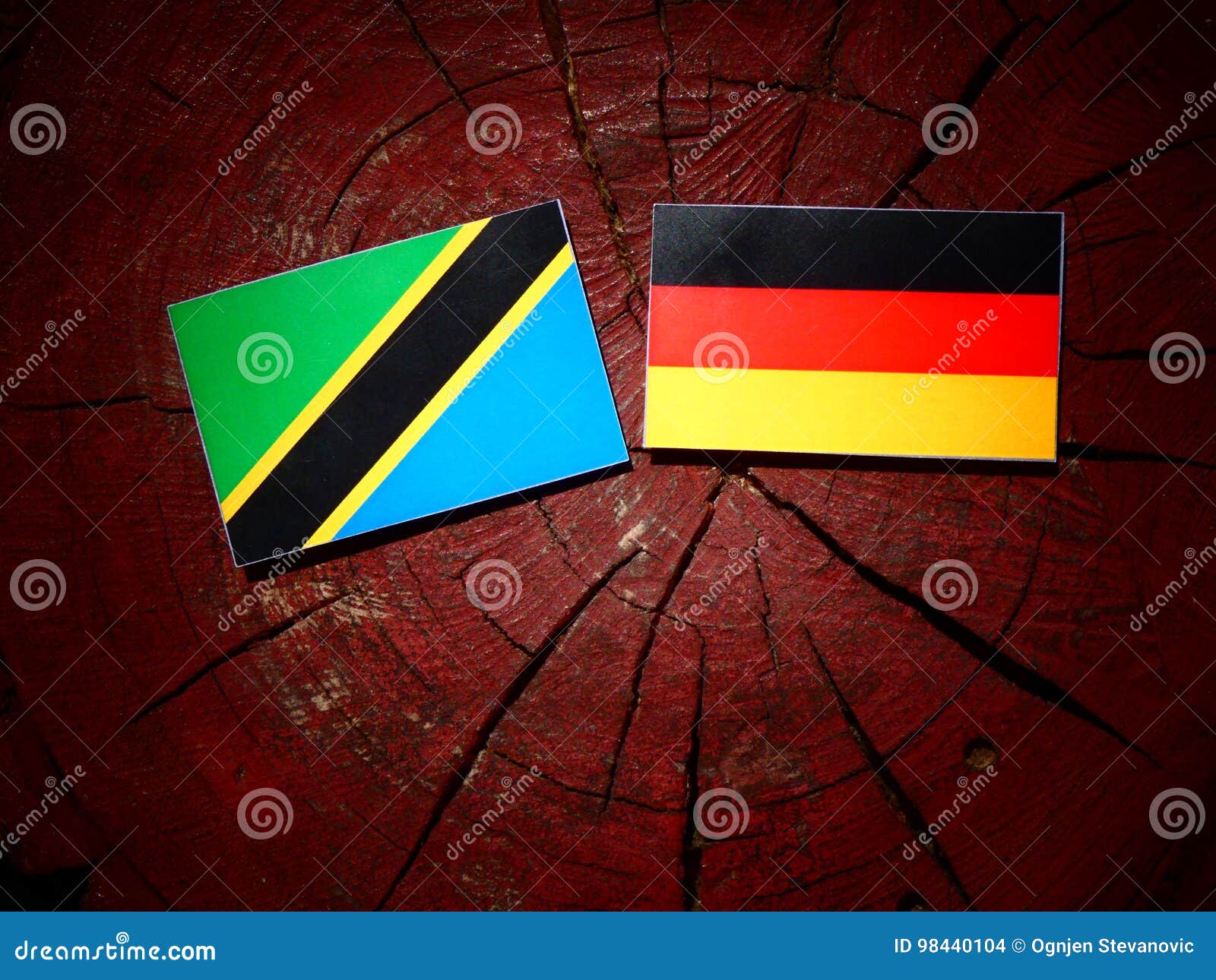 Tanzanian Flag with German Flag on a Tree Stump Stock Photo - Image of ...