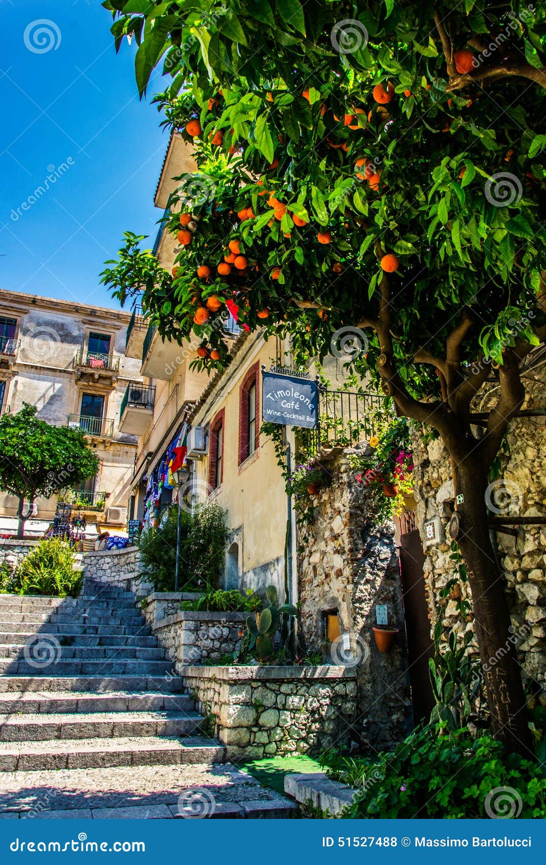 Taormina street editorial stock photo. Image of tree - 51527488