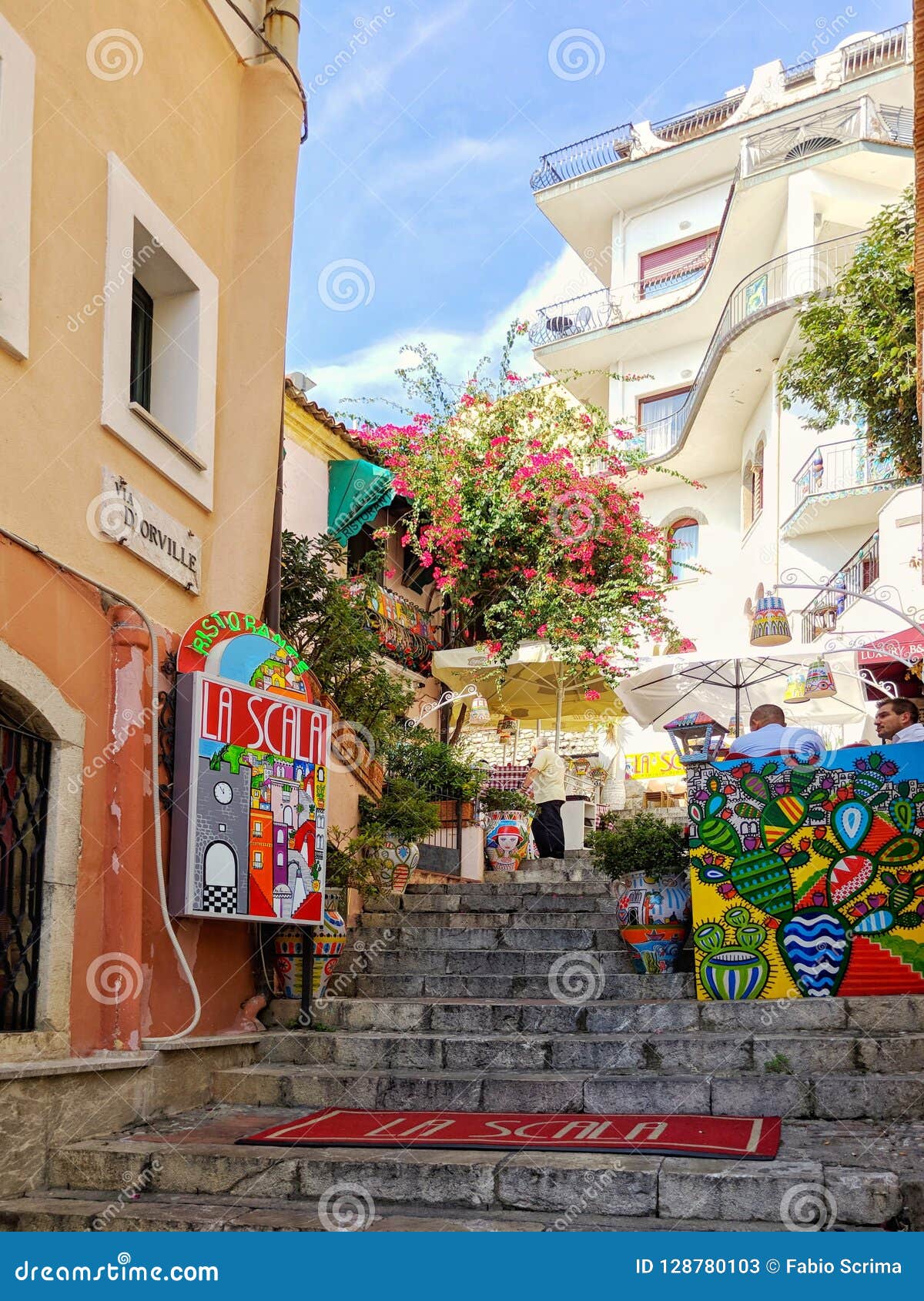 Taormina streets editorial stock photo. Image of sicily - 128780103
