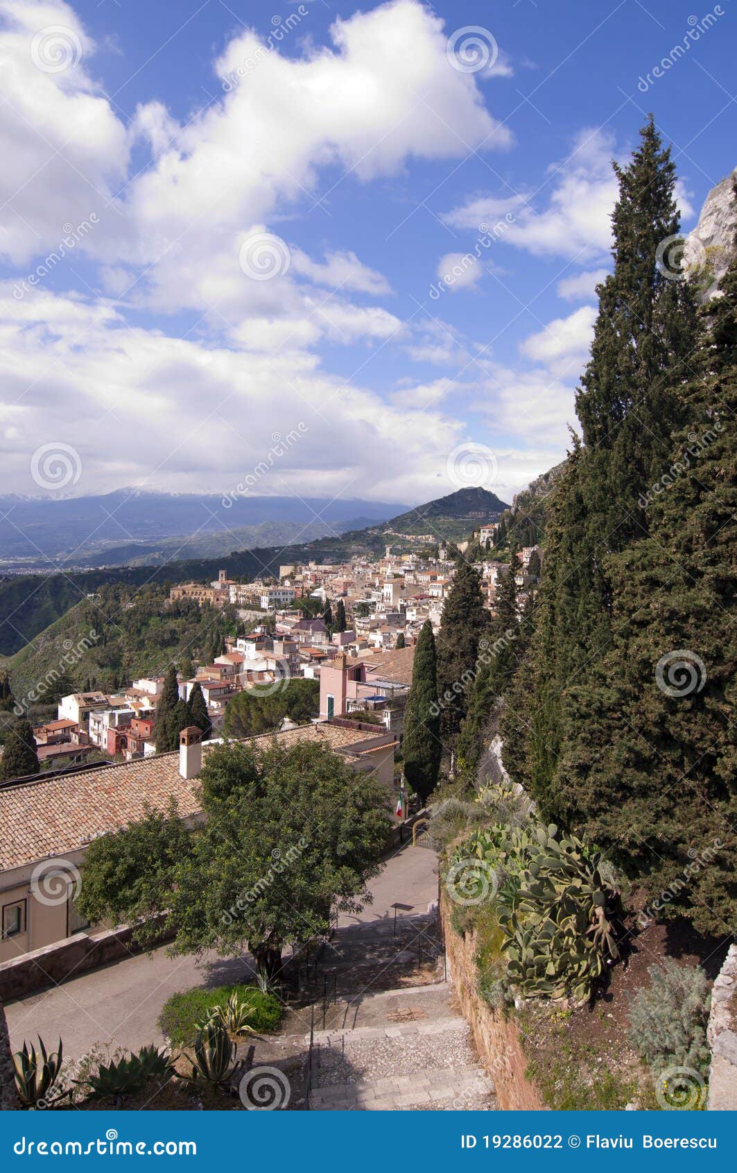 Taormina Town in Sicily Italy Stock Photo - Image of town, mountain ...