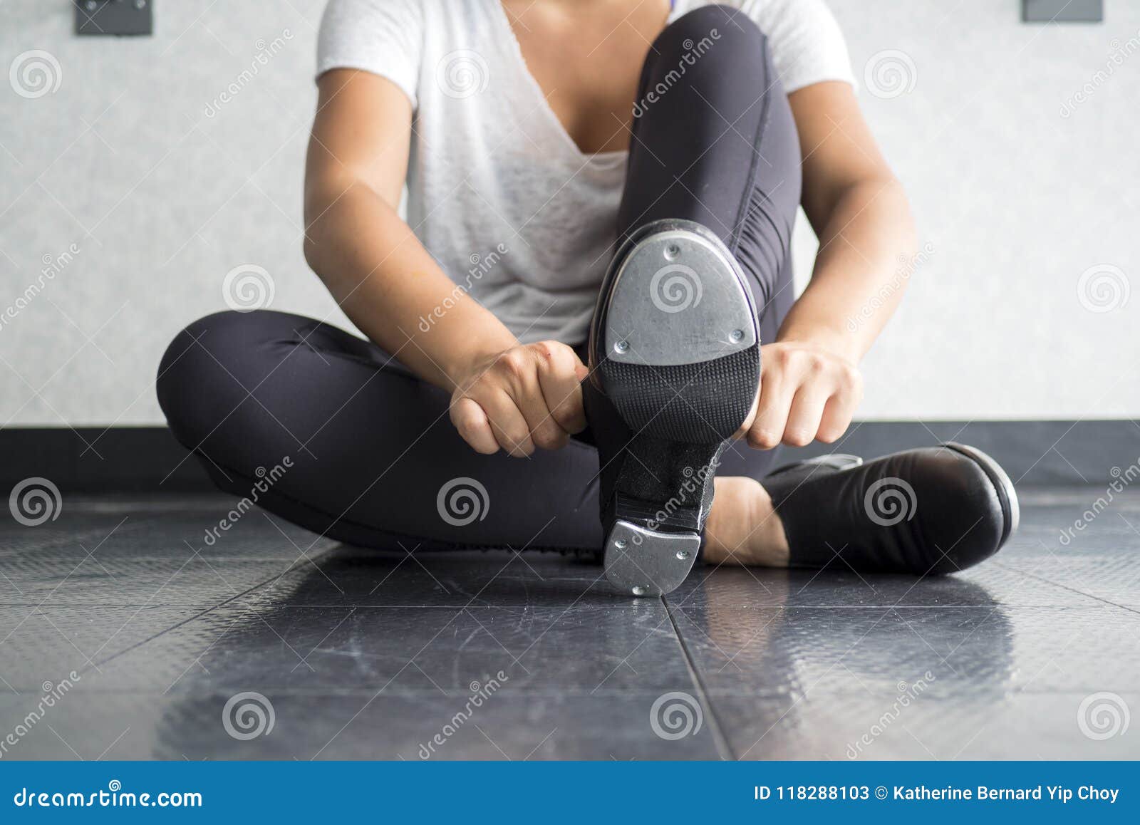 Tap Dancer Sliding on Her Tap Shoes in the Dance Studio during Dance ...