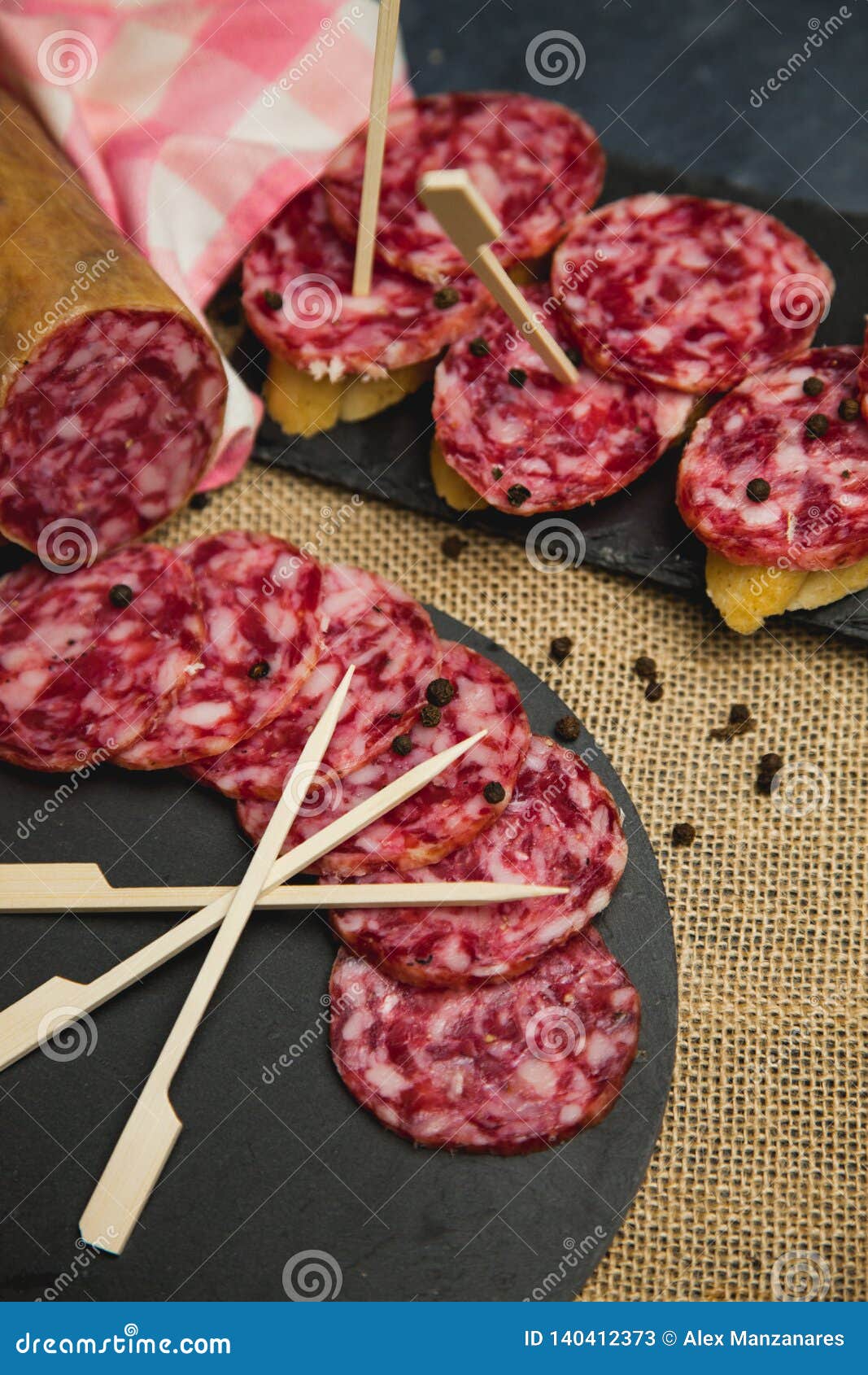 Slices of Cured Salami on Bread Stock Image - Image of concept, diet ...
