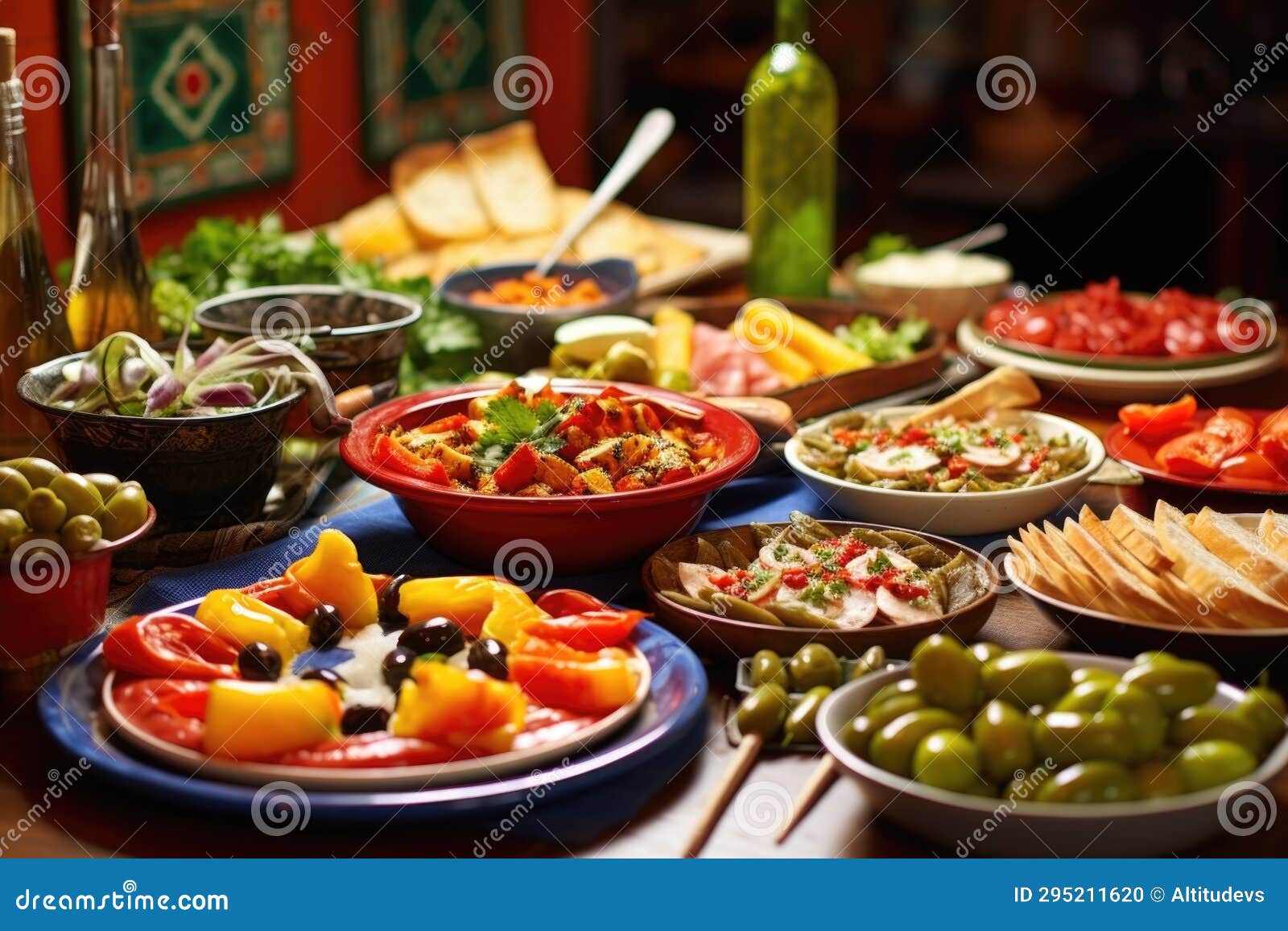 A Tapas Buffet with a Range of Brightly Colored Dishes Stock Photo ...