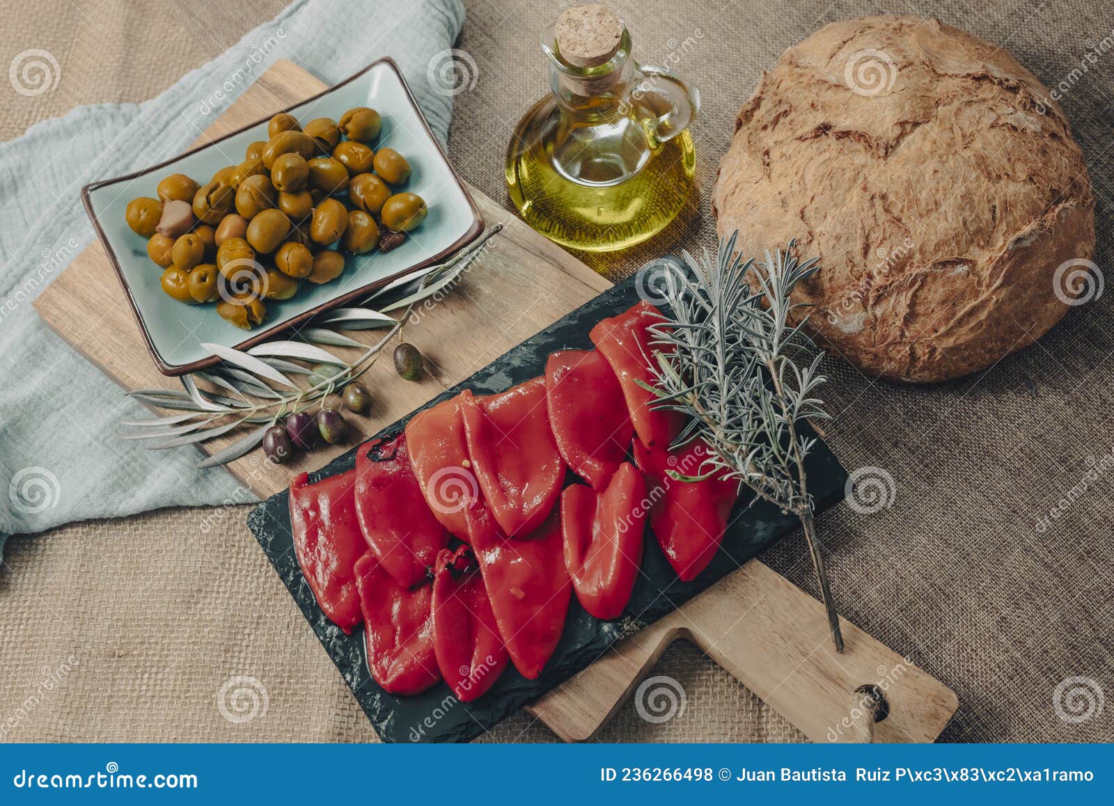 Tapas on Crusty Bread - Selection of Spanish Tapas Served on a Sliced ...