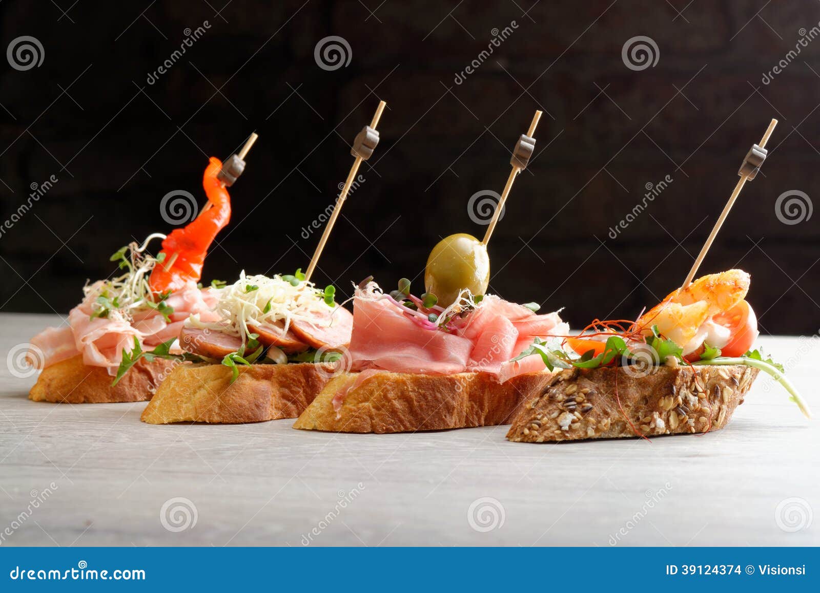 Tapas on Crusty Bread stock photo. Image of garlic, chickpeas - 39124374