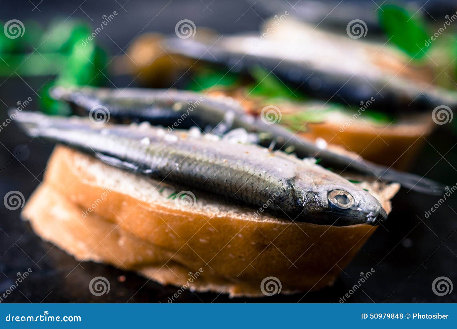 Tapas with fish stock photo. Image of mackerel, green - 50979848