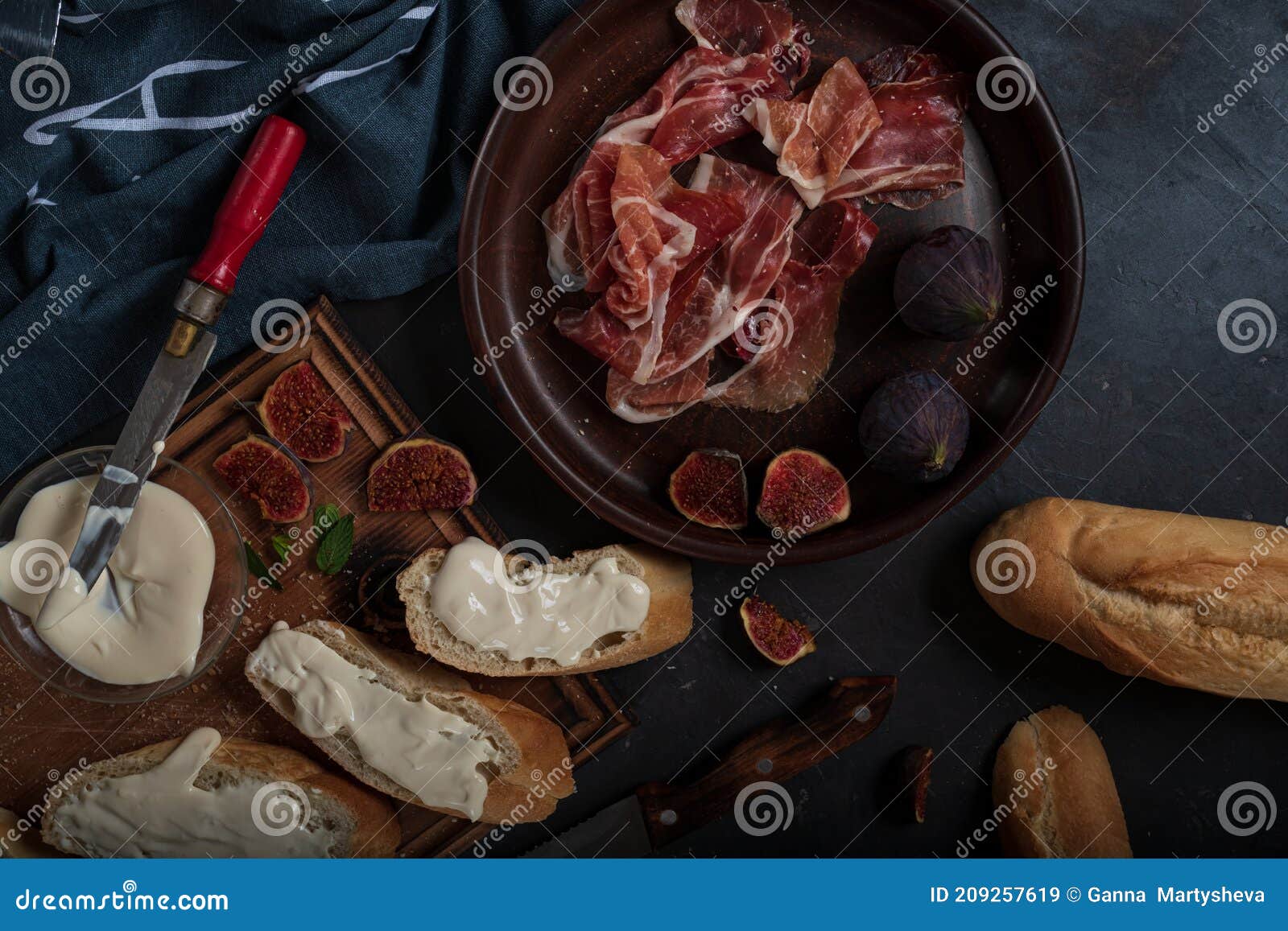 Tapas with Ham and Cream Cheese. Top View Stock Image - Image of ...