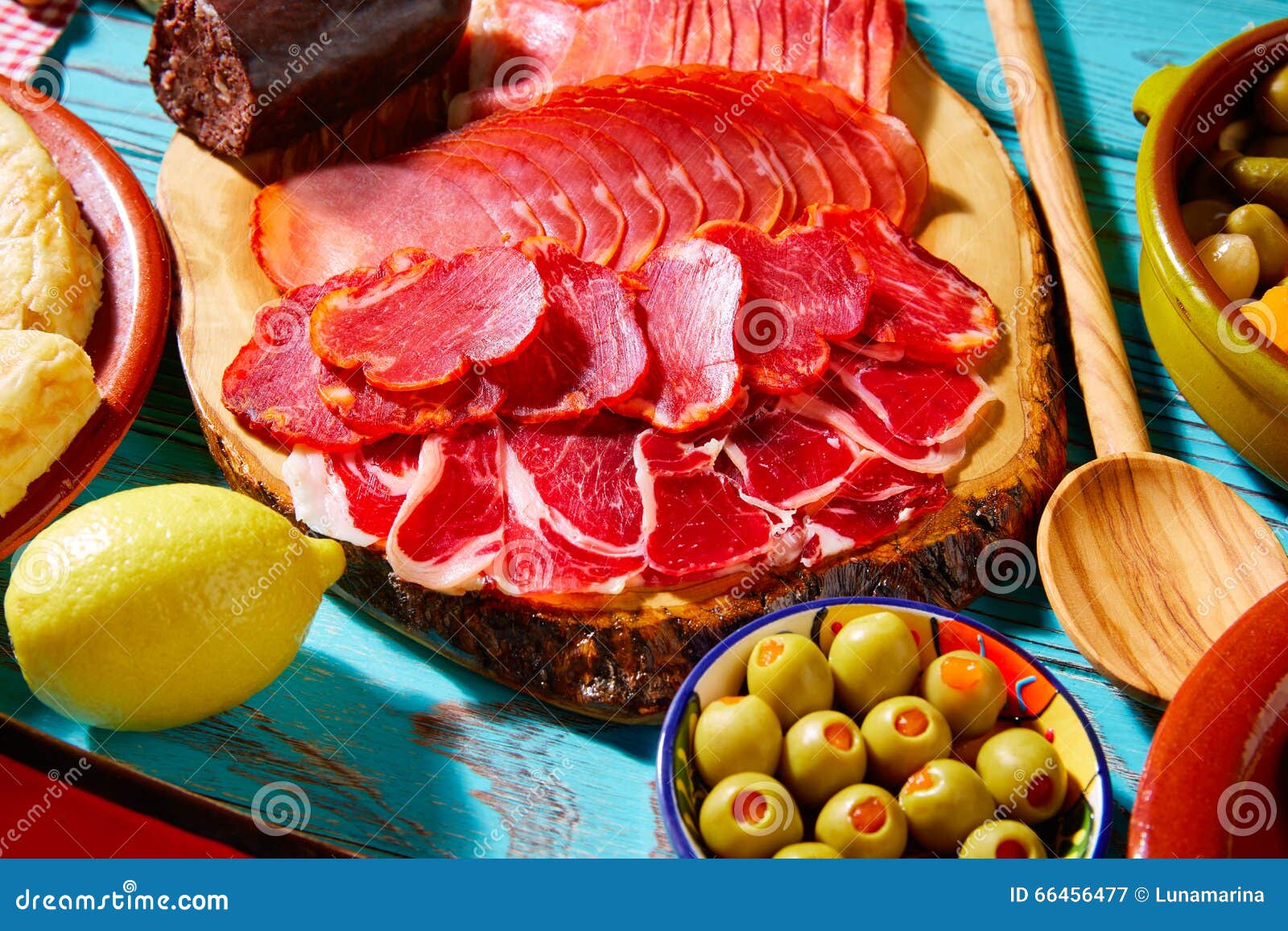 Tapas Iberico Ham and Lomo Sausage Olives Stock Image - Image of ...