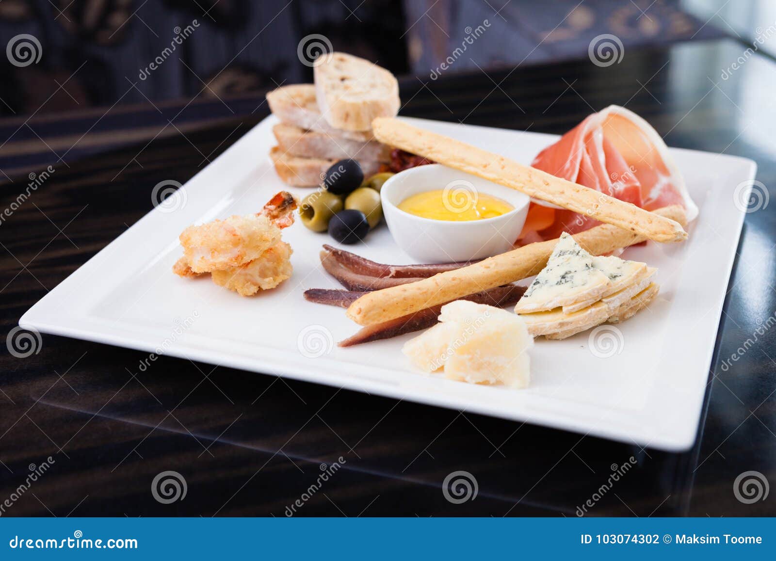 Tapas platter with ham stock photo. Image of party, olive - 103074302